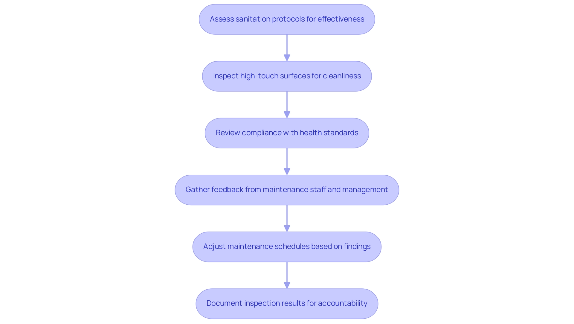 Each box represents a step in the inspection process, with arrows indicating the order of actions from assessment to documentation.