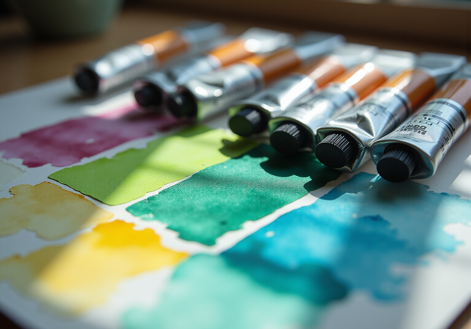Vibrant Watercolor Palette in an Artist's Studio Vibrant Watercolor Palette in an Artist's Studio