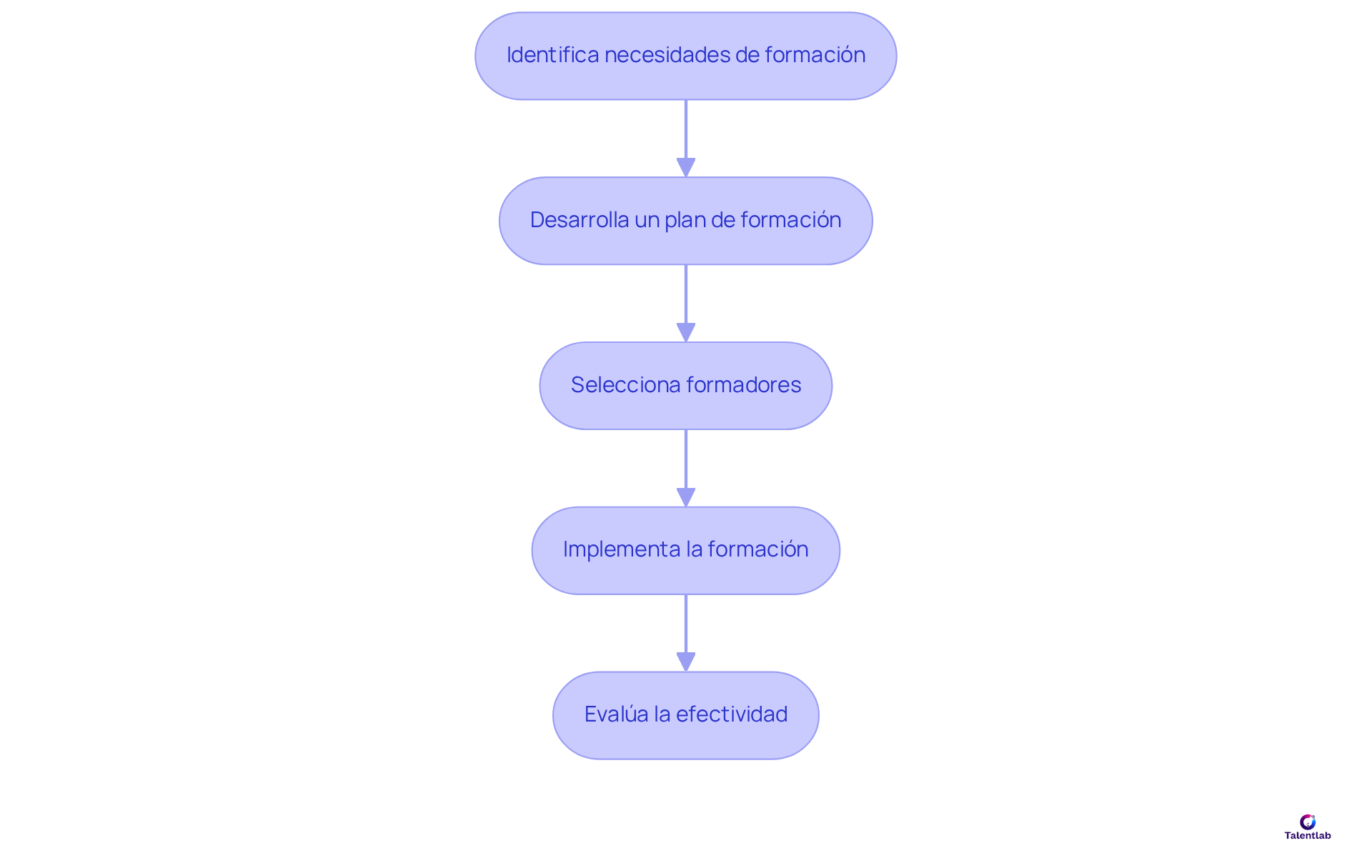 Cada cuadro representa un paso en el proceso de capacitación. Sigue las flechas para entender cómo cada etapa se conecta con la siguiente y cómo se desarrolla la formación del equipo.