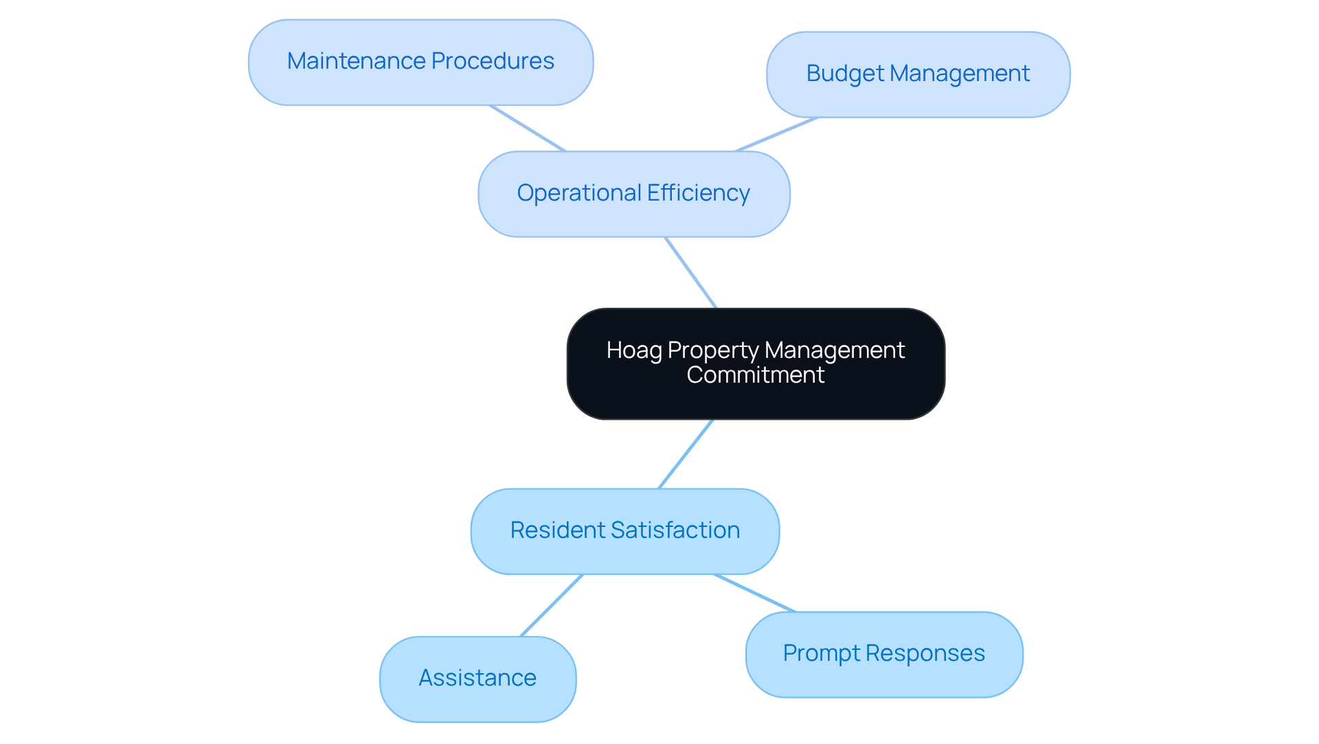 The central node represents the company's commitment, while the branches show how they focus on resident satisfaction and operational efficiency, with specific actions supporting each area.