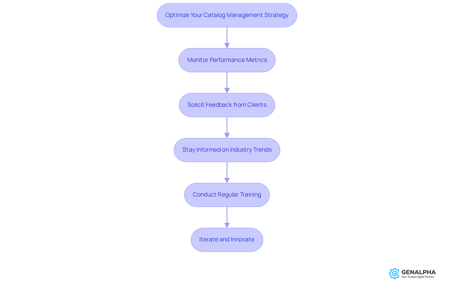 Each box represents a crucial step in improving your catalog management. Follow the arrows to see how each step connects to the next, guiding you toward better organization and competitiveness in your product offerings.