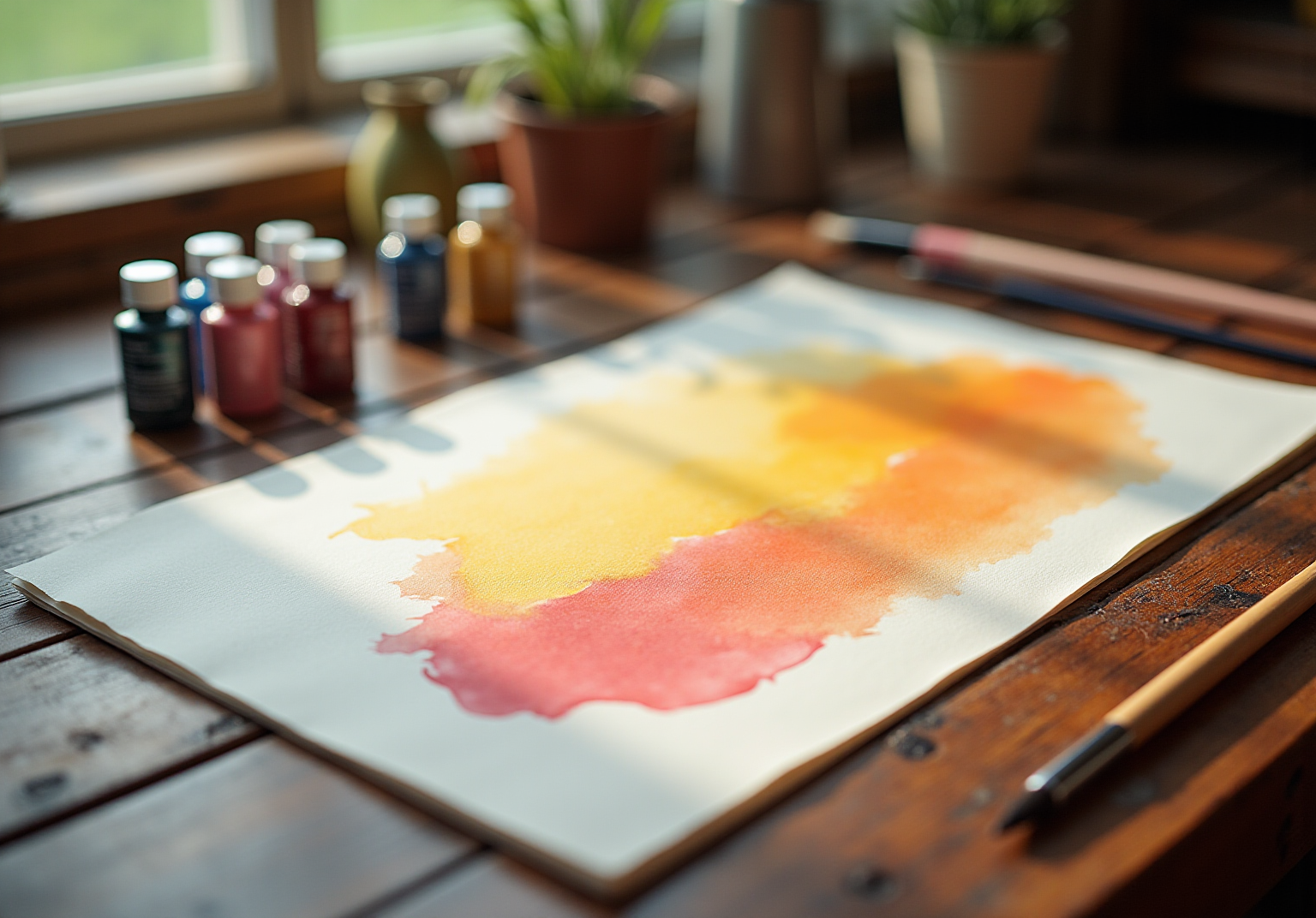 Luxurious Rives BFK Watercolor Paper in an Artistic Studio Luxurious Rives BFK Watercolor Paper in an Artistic Studio