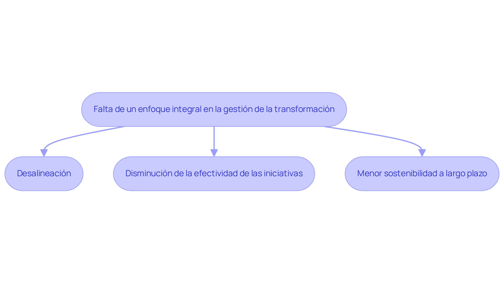 Cada cuadro representa un paso en el proceso de transformación. Sigue las flechas para entender cómo la falta de un enfoque integral puede afectar negativamente a la organización y su sostenibilidad.