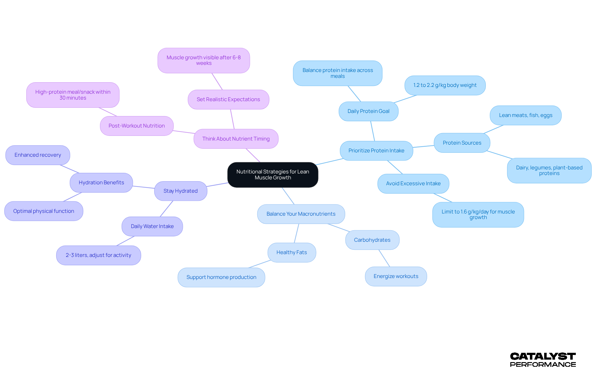 The center represents the overall goal of supporting muscle growth, while the branches show key strategies. Each sub-branch provides actionable steps to help you implement these strategies effectively. The center represents the overall goal of supporting muscle growth, while the branches show key strategies. Each sub-branch provides actionable steps to help you implement these strategies effectively.