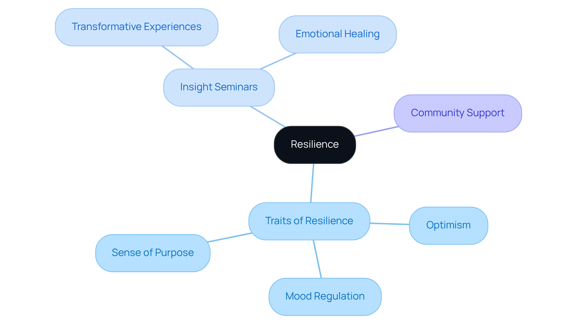 Start with the main idea of resilience at the center. Each branch represents different aspects that contribute to resilience, showing how they are interconnected and support personal growth.