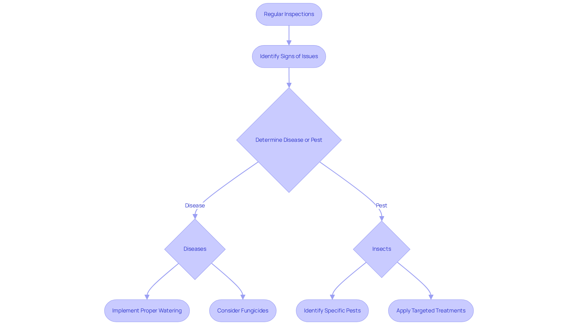 Follow the arrows to see the steps for managing lawn health. Start with inspections, then identify issues, and choose the right treatments to keep your lawn thriving.