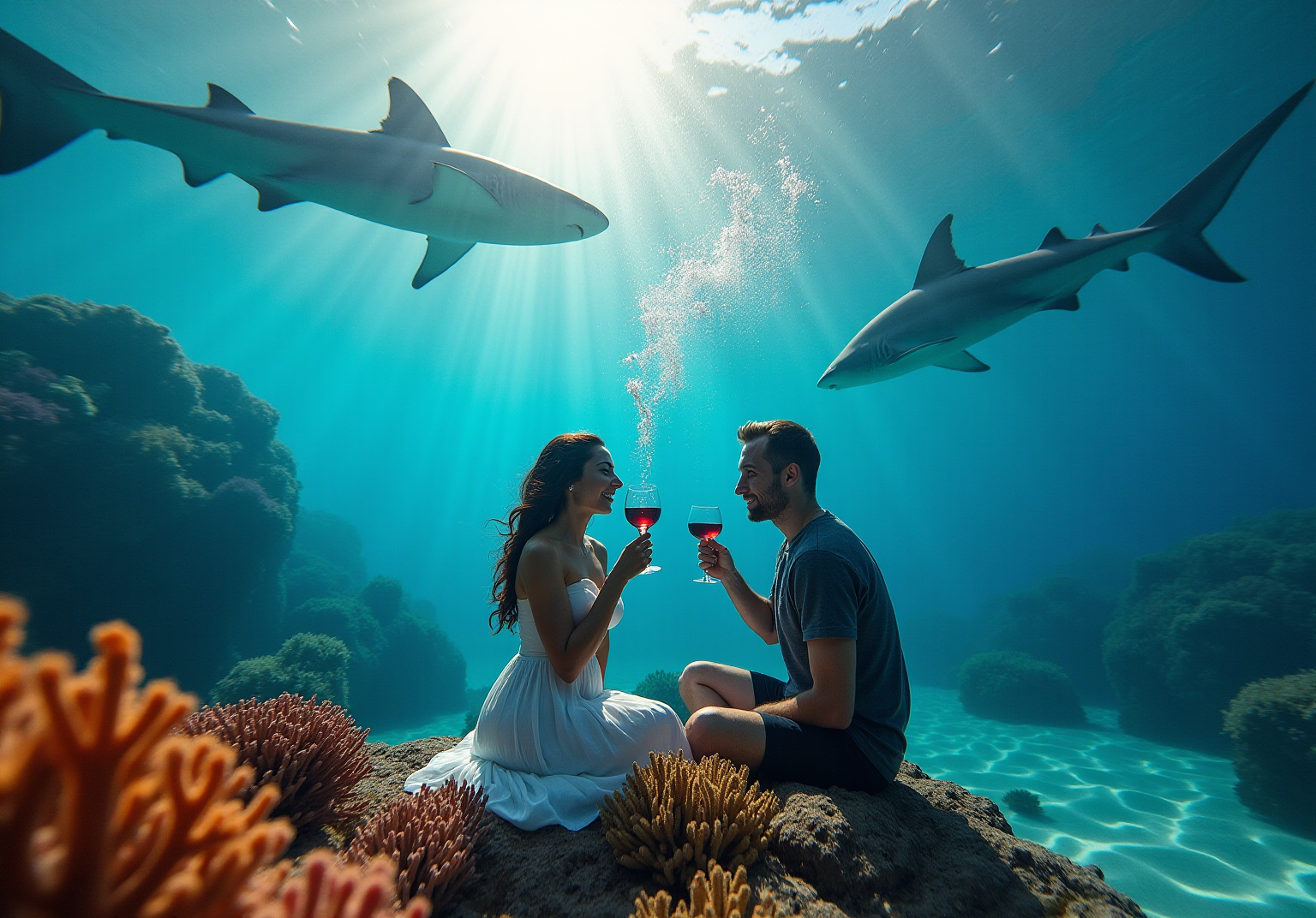 Romantic Underwater Wine Tasting