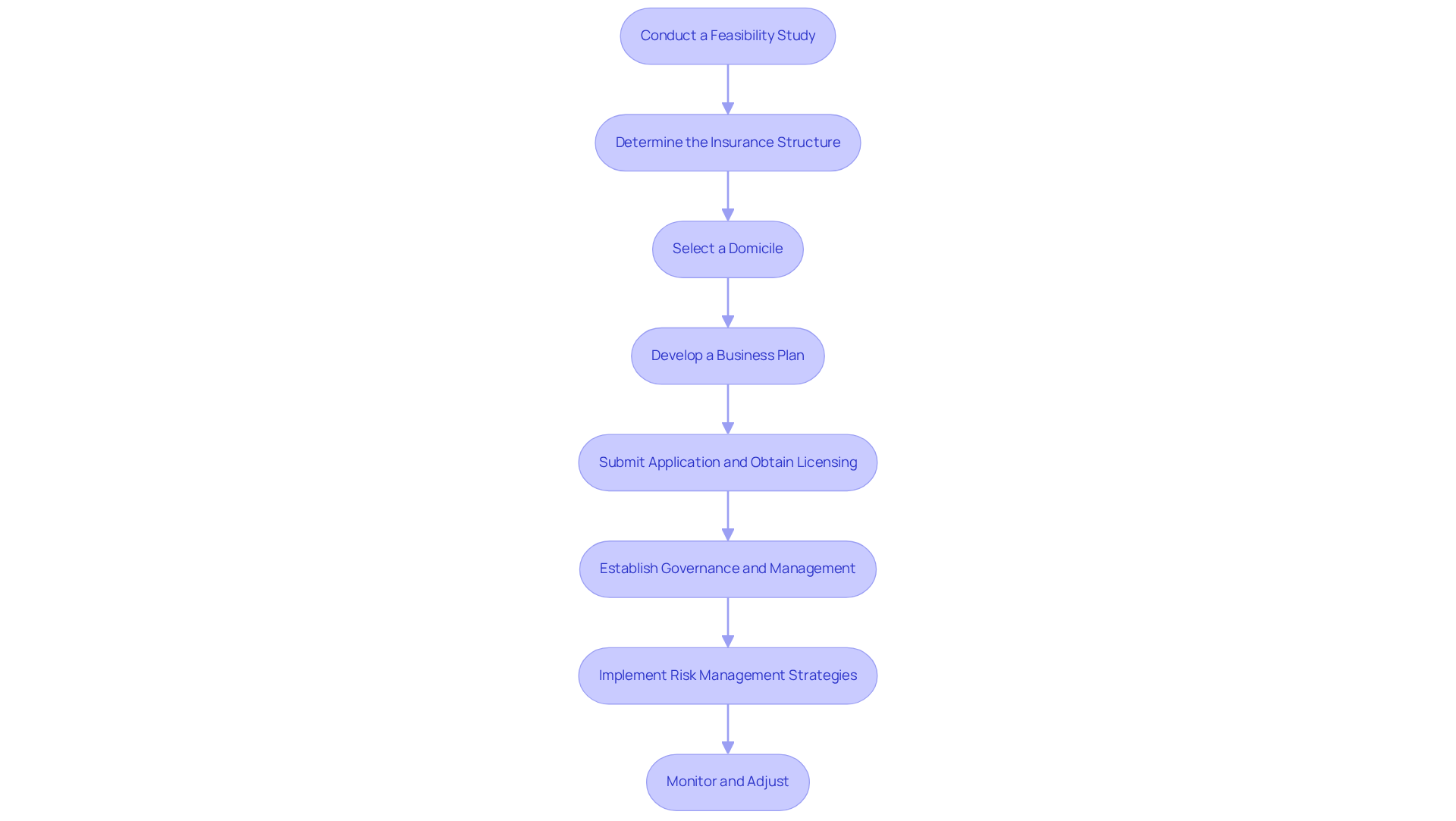 Each box represents a crucial step in establishing a captive insurance company. Follow the arrows to see the order in which these steps should be completed for a successful setup.