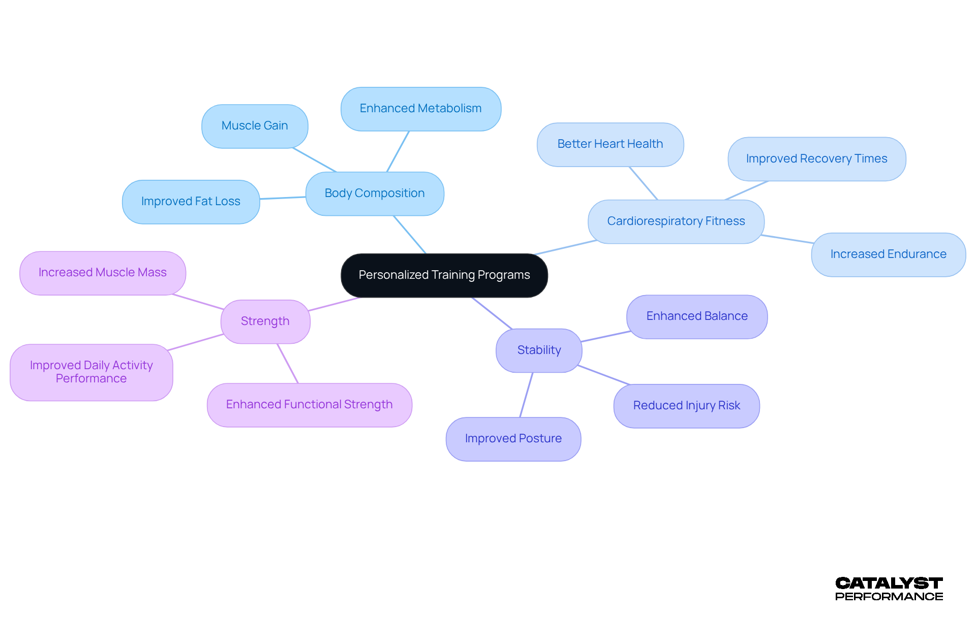 The center represents the main idea of personalized training, while the branches show the four key areas of focus. Each area highlights how it contributes to individual success in fitness. The center represents the main idea of personalized training, while the branches show the four key areas of focus. Each area highlights how it contributes to individual success in fitness.