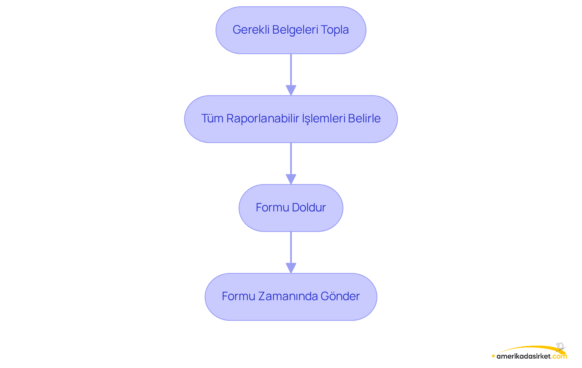 Her kutu, sürecin bir aşamasını temsil eder. Oklar, adımların nasıl ilerlediğini gösterir. Süreci takip ederek, Form 5472'yi doğru ve zamanında doldurmak için gereken adımları görebilirsiniz.