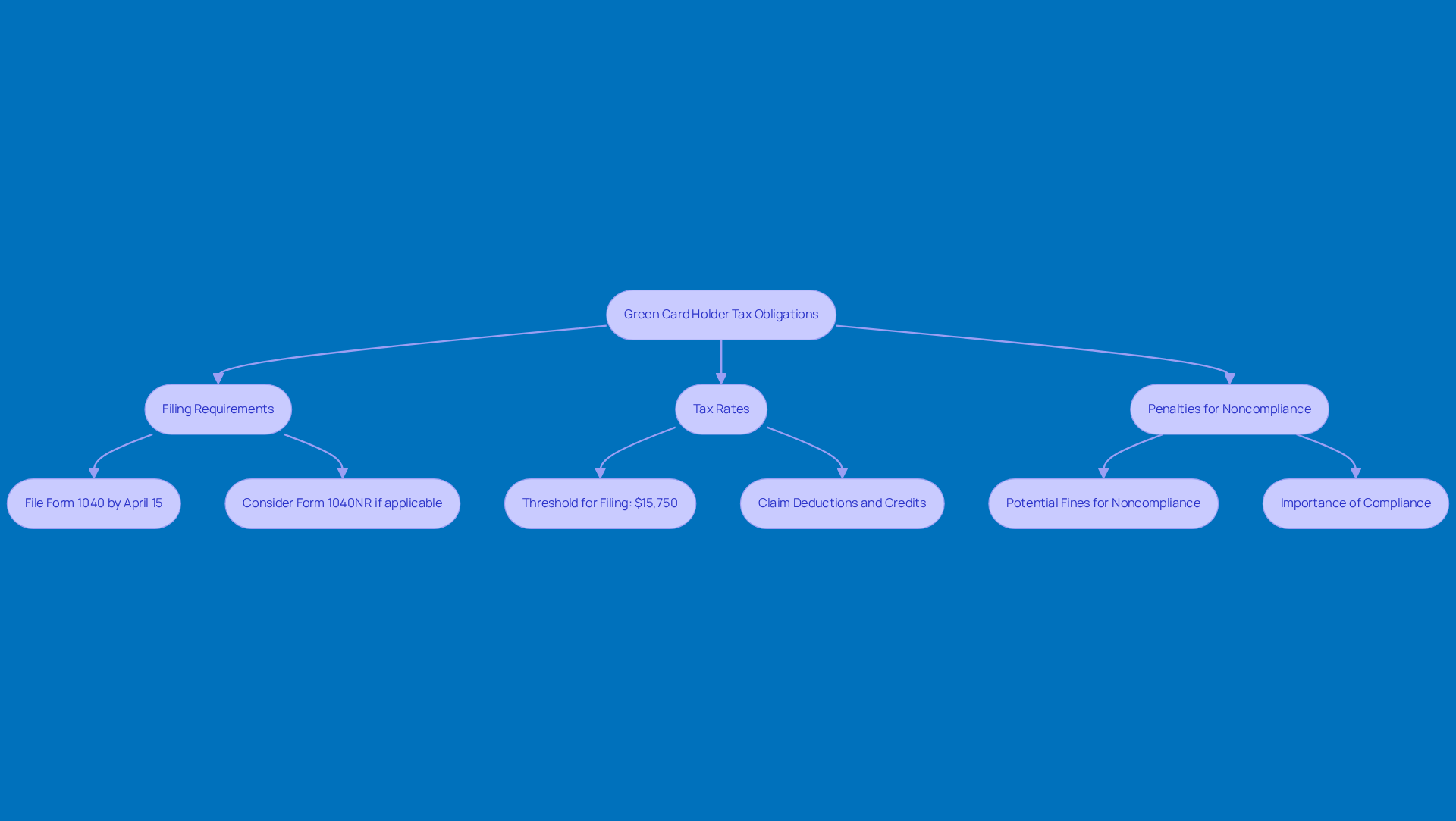 This flowchart guides you through the tax responsibilities of green card holders. Start at the top and follow the arrows to understand what you need to do each year to stay compliant with U.S. tax laws.