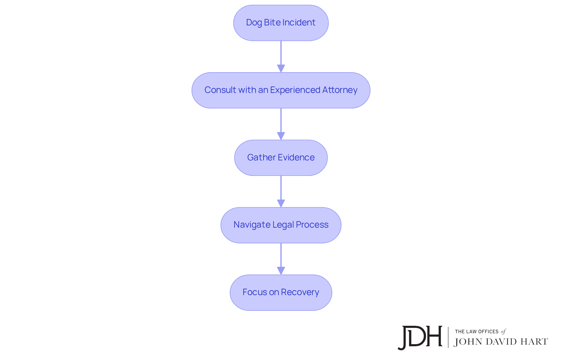 This flowchart guides you through the essential steps to take after a dog bite. Start at the top with the incident, then follow the arrows to see how consulting an attorney and gathering evidence can help you navigate the legal process and focus on your recovery. This flowchart guides you through the essential steps to take after a dog bite. Start at the top with the incident, then follow the arrows to see how consulting an attorney and gathering evidence can help you navigate the legal process and focus on your recovery.