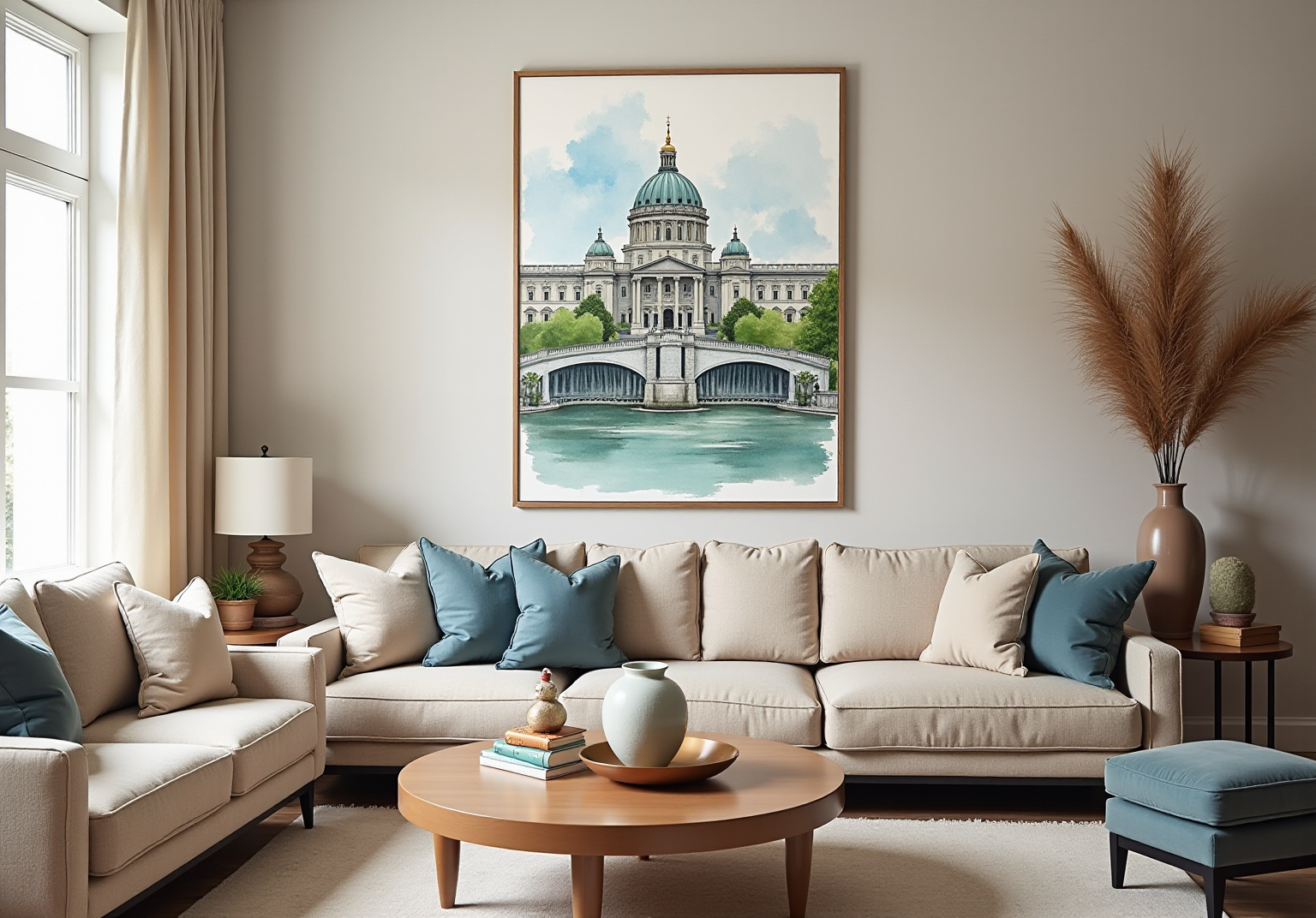 Custom Watercolor Art in a Cozy Living Room Custom Watercolor Art in a Cozy Living Room