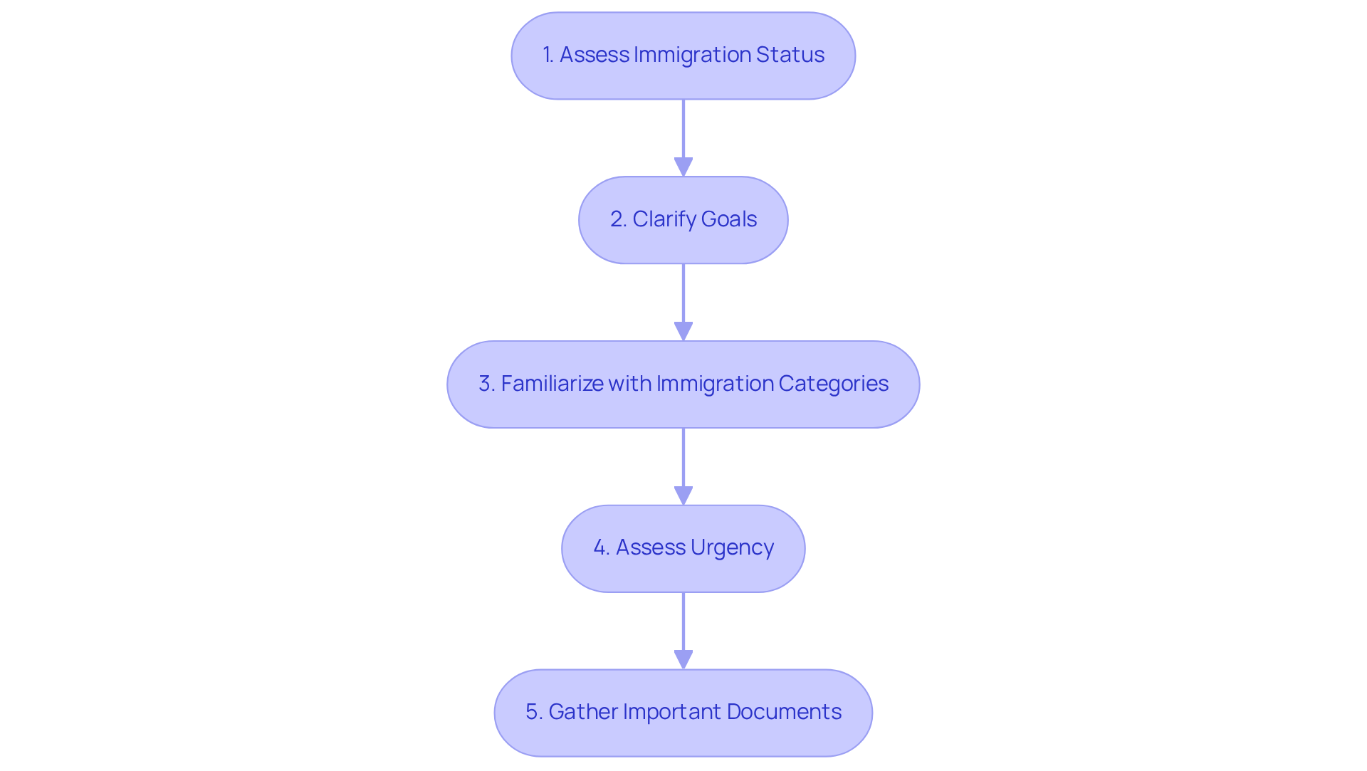 Each box represents a step in the process of defining your immigration needs. Follow the arrows to see how each step connects to the next, guiding you through the important considerations before seeking legal help.