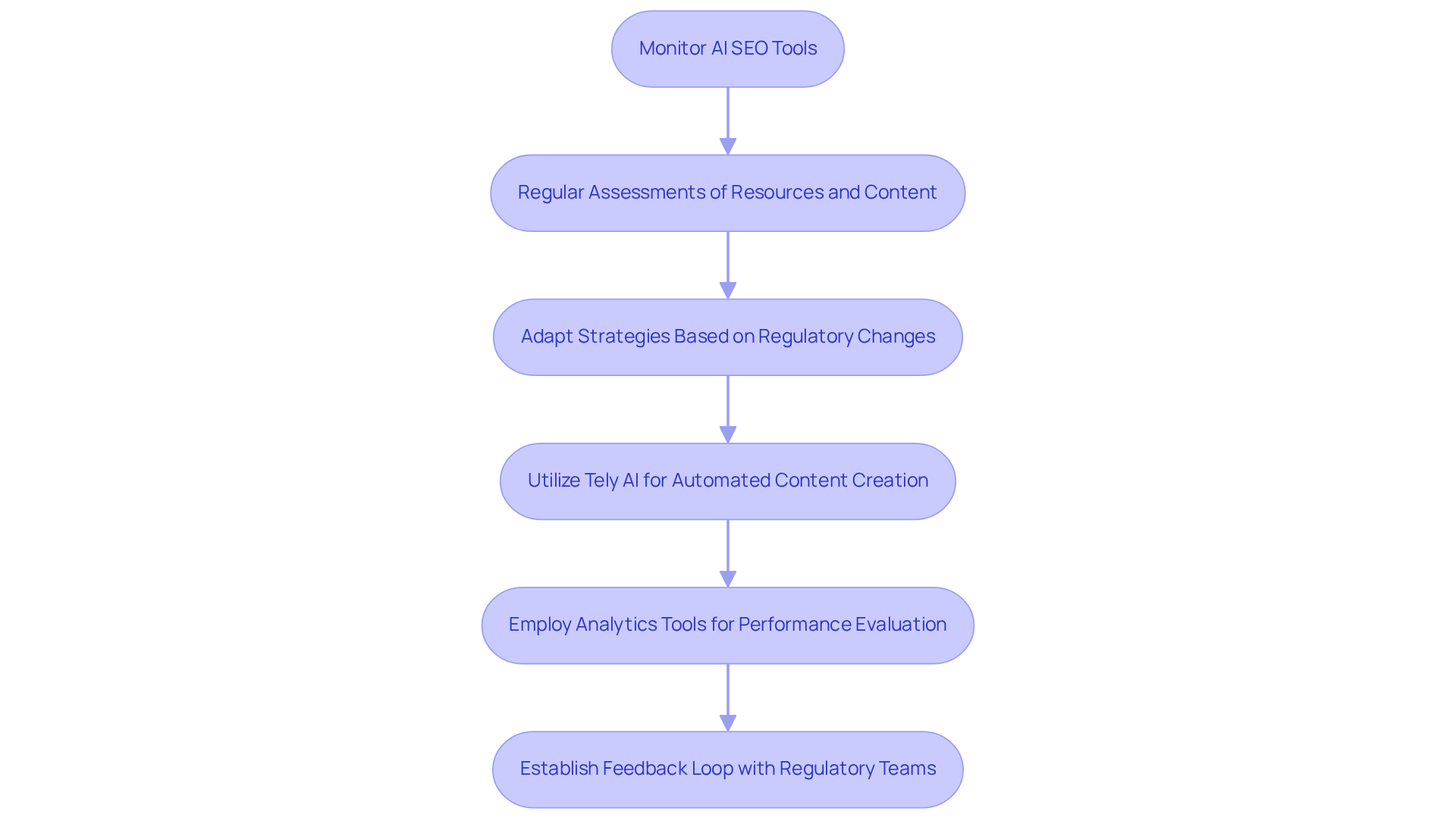 Each box represents a step in the process of ensuring compliance with AI SEO strategies. Follow the arrows to see how each action leads to the next, helping organizations stay compliant and effective.