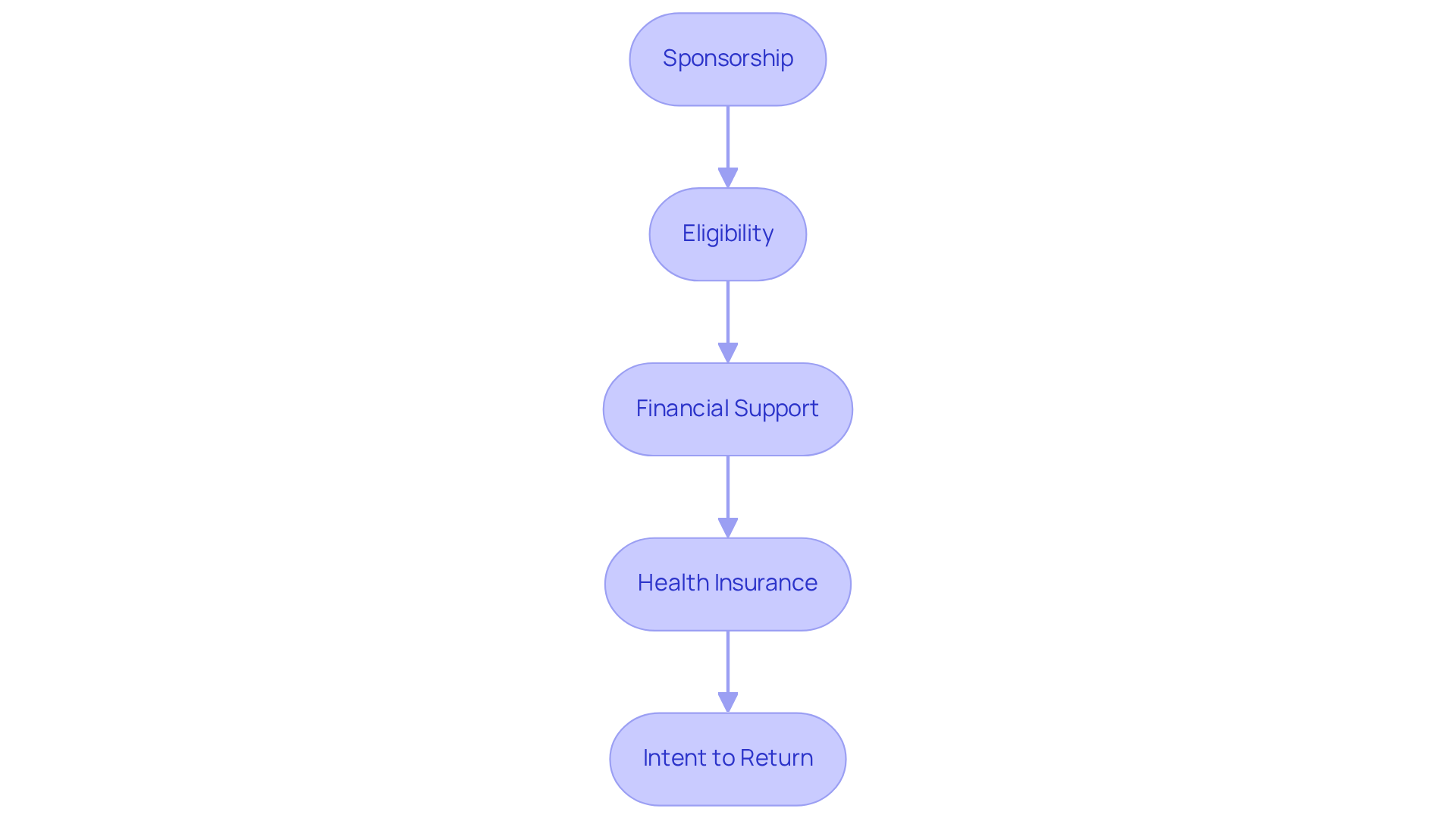 Each box represents a requirement you need to fulfill for your J1 visa application. Follow the arrows to see the order in which you should complete these steps.