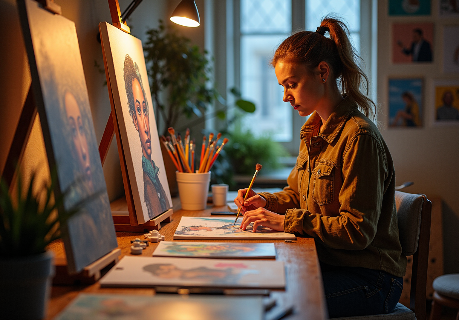 Artist Swain at Work in Her Studio