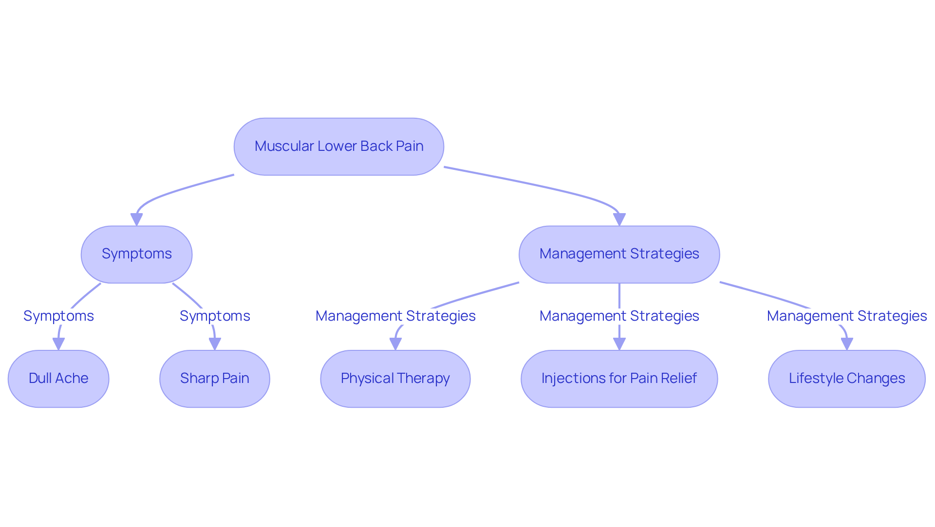 This flowchart helps you visualize the journey from recognizing symptoms of muscular lower back pain to exploring various management strategies. Each box represents a key point, guiding you through understanding and addressing your discomfort.