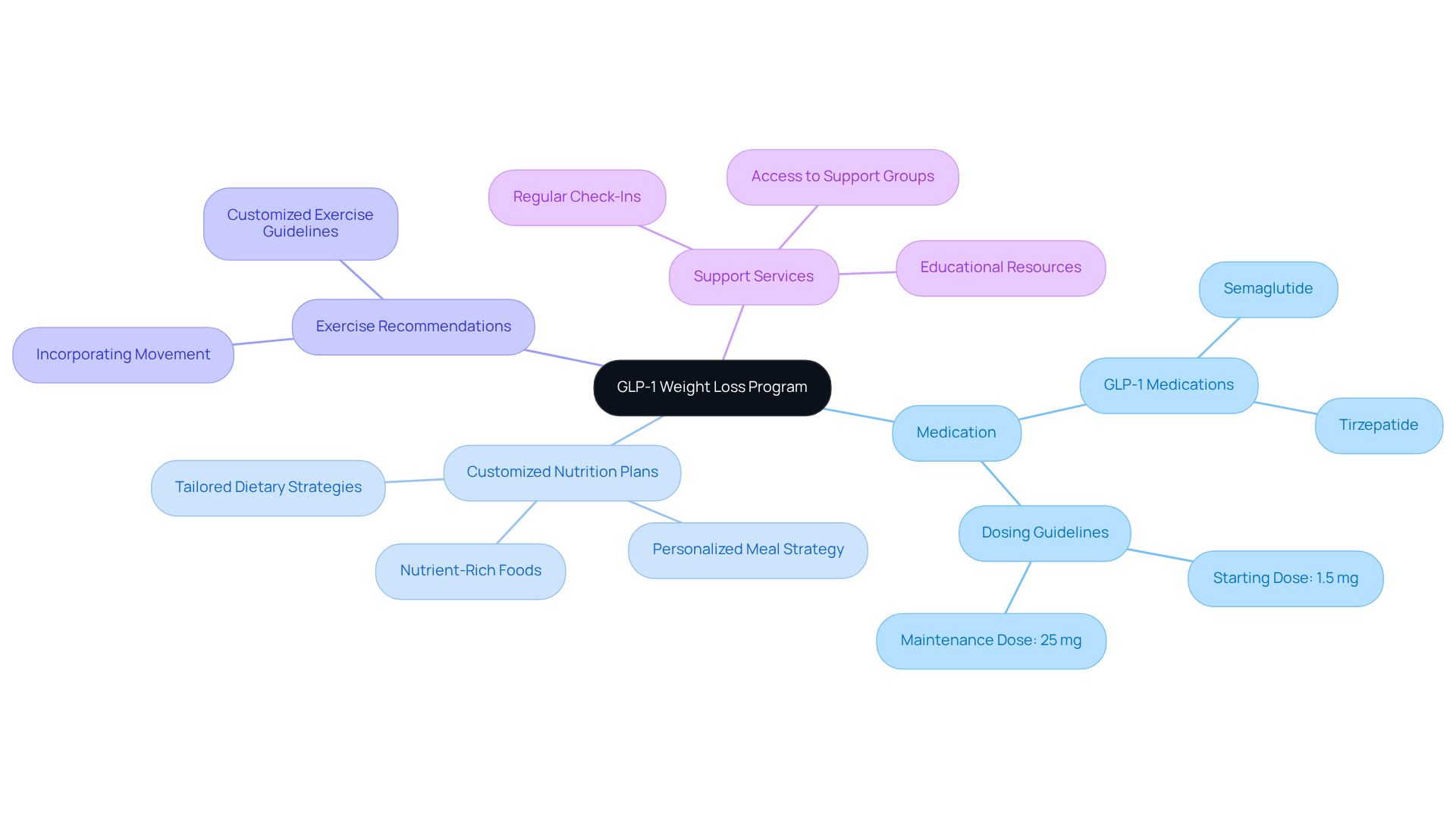 Start at the center with the main program, then follow the branches to explore each key component and its specific details. Each color represents a different aspect of the program, helping you understand how they all connect.