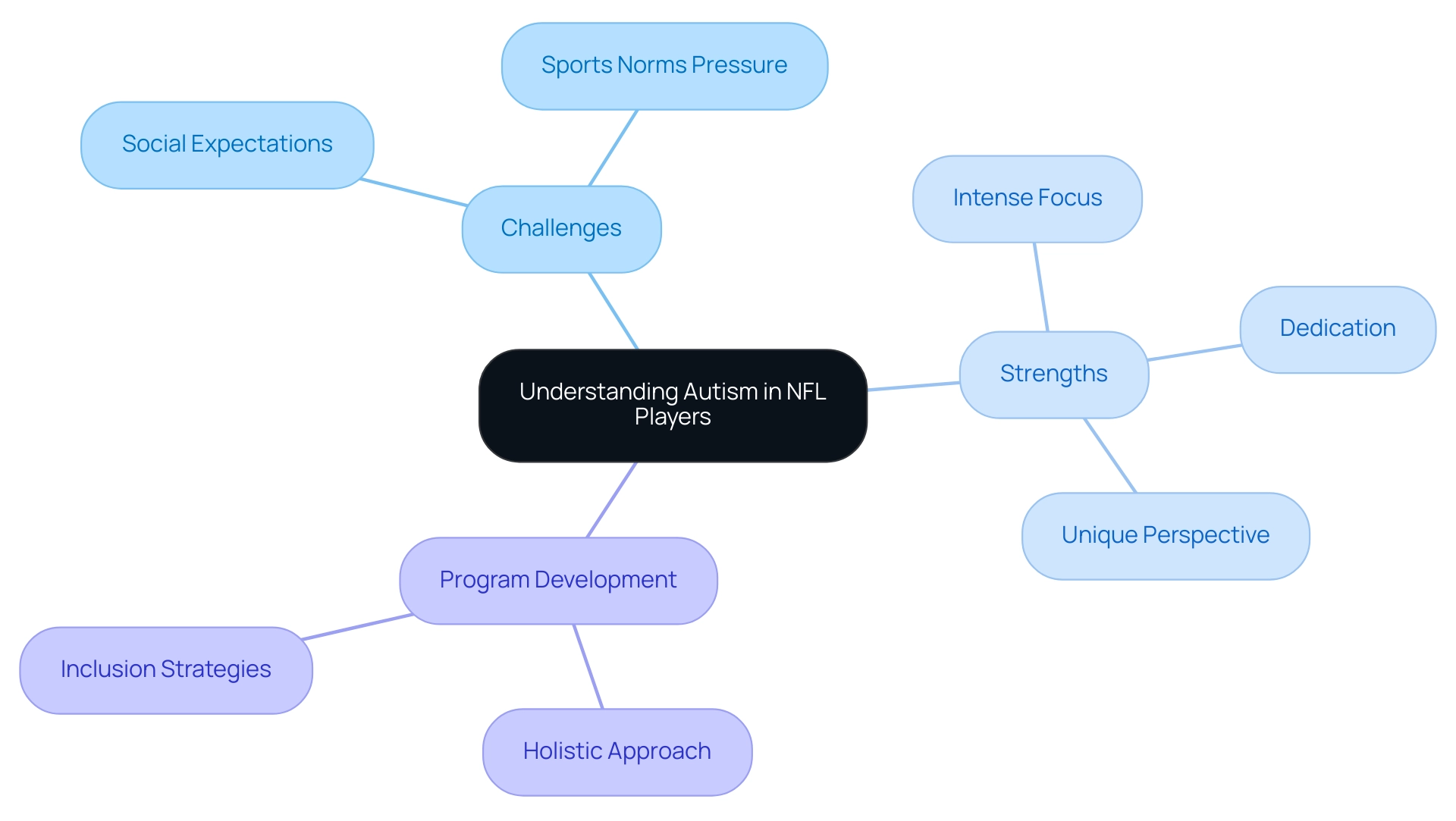 The central node represents the overall topic, with branches detailing challenges, strengths, and program development considerations.