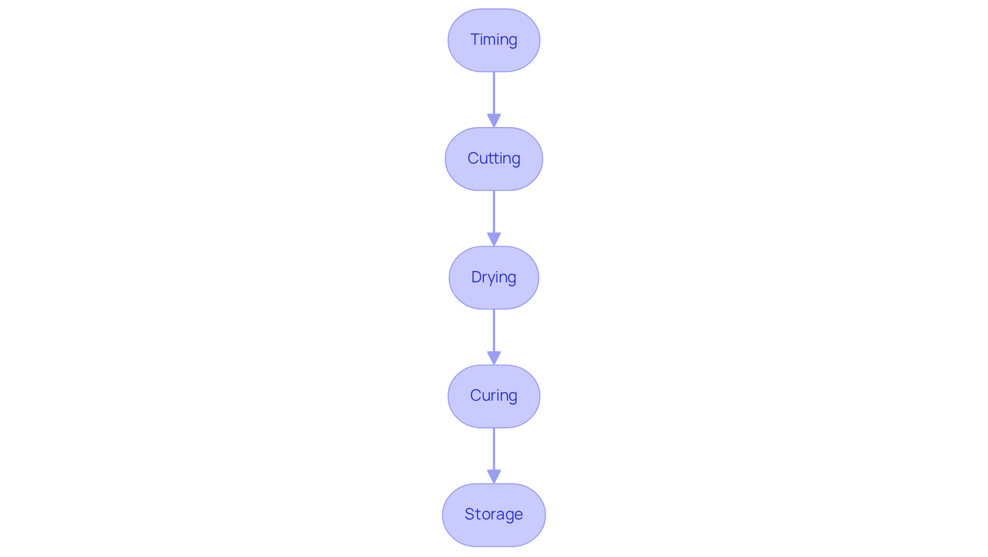 Each box represents a step in the harvesting journey — follow the arrows to see how to go from monitoring trichomes to storing your cured buds.