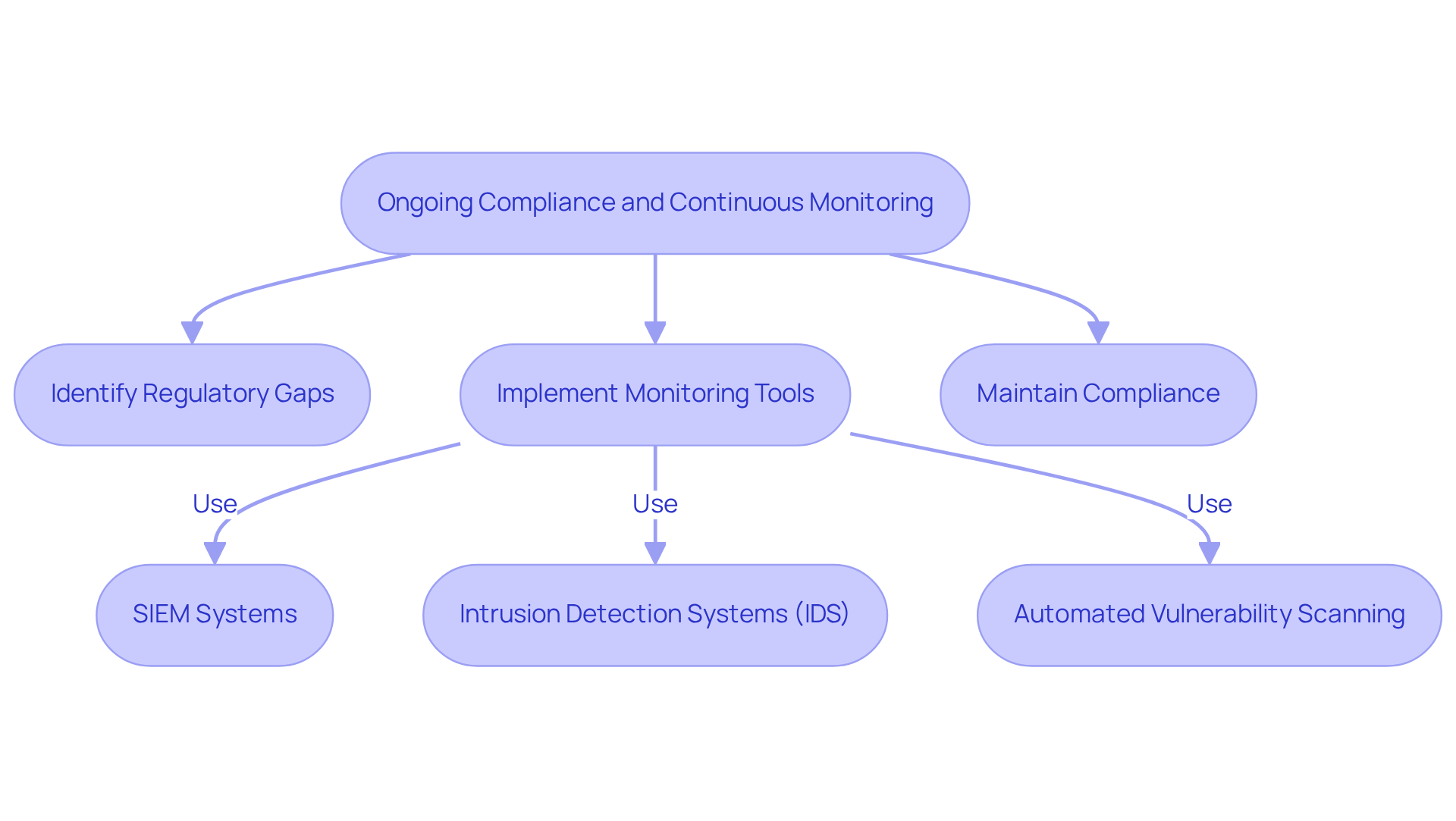 Follow the arrows to see how organizations can maintain compliance through continuous monitoring. Each step shows actions and tools that help protect sensitive information and meet regulatory standards.