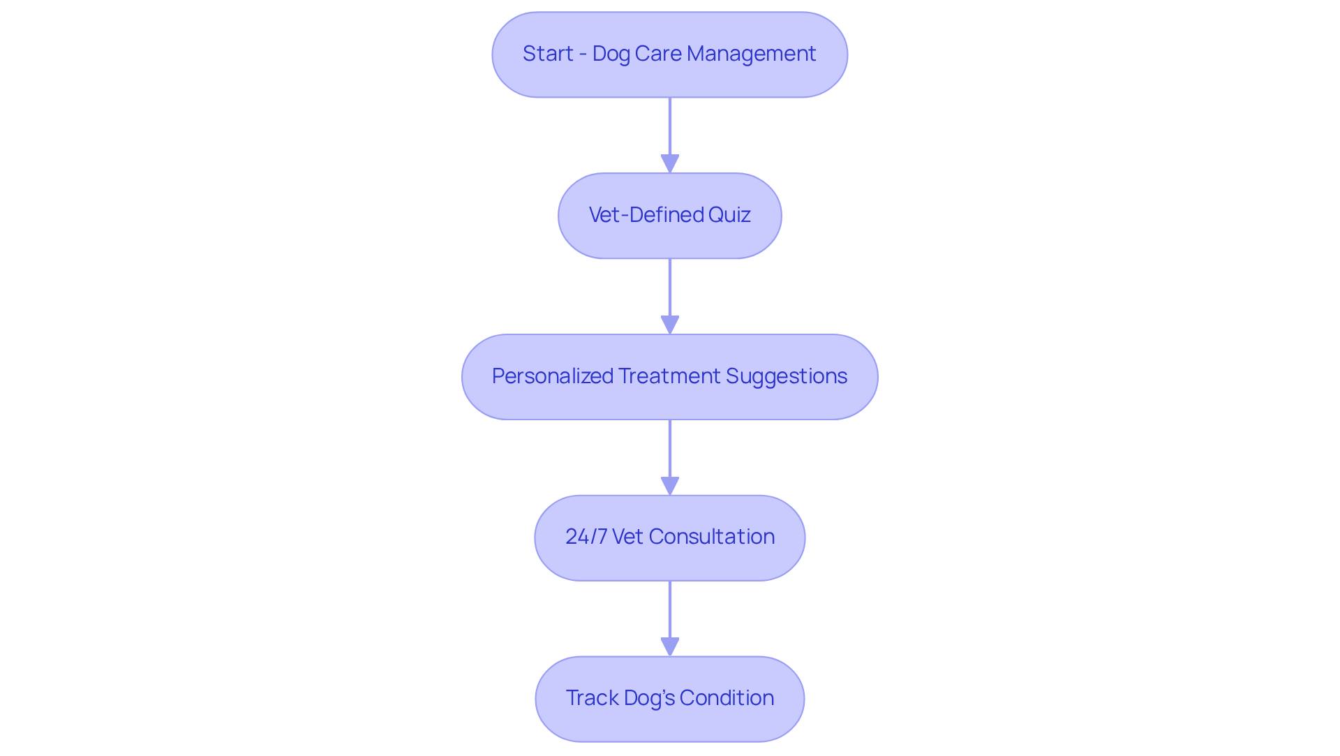 Follow the arrows to see how dog caregivers can manage their pet's health — from taking a quiz to receiving expert advice and tracking their dog's well-being.