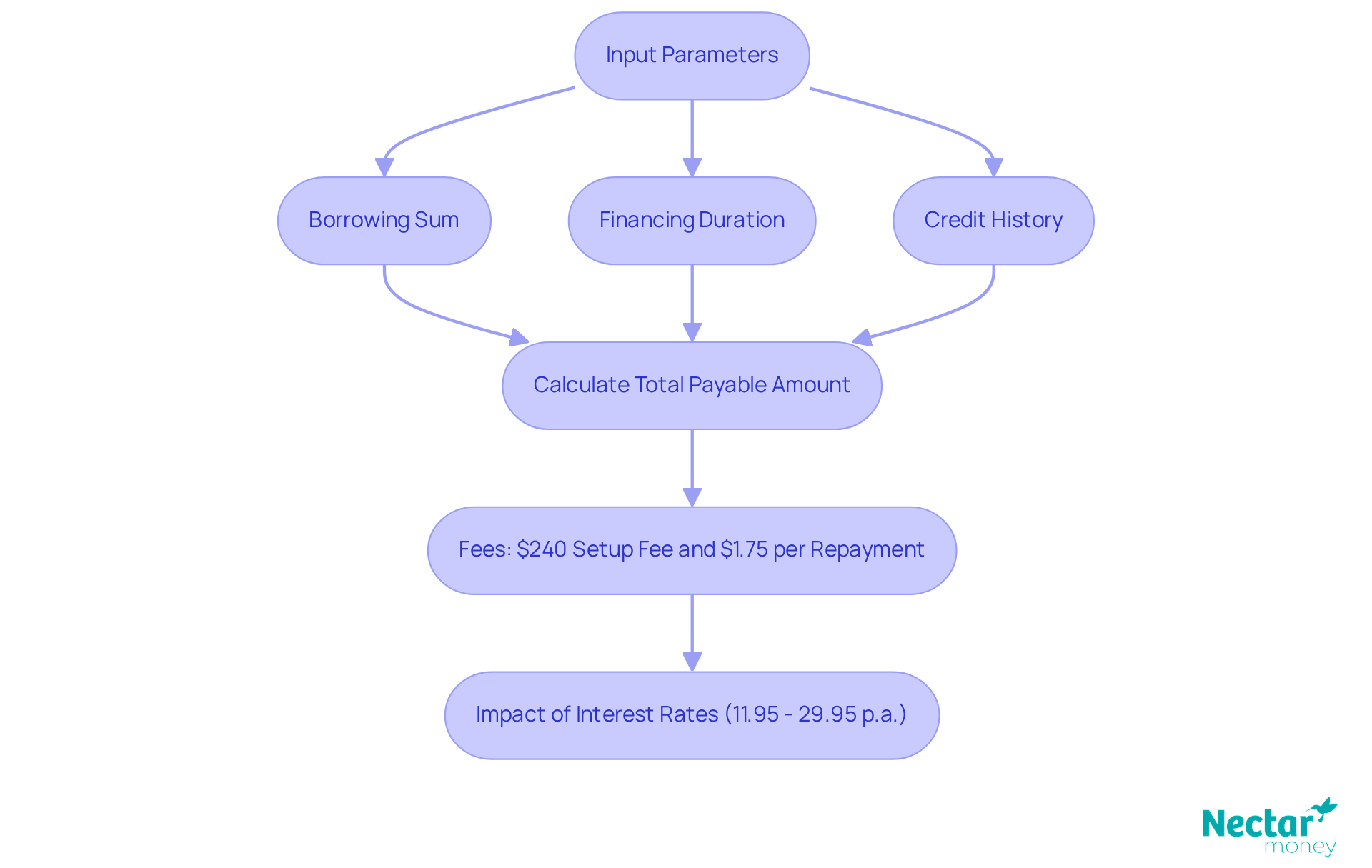 Follow the flow from inputting your financial details to understanding your total repayment amount, including all fees and the impact of interest rates.