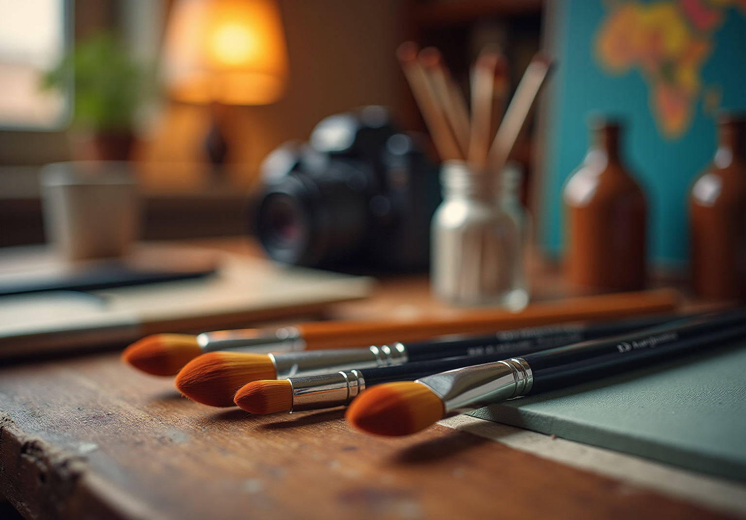 Da Vinci Maestro Brushes in an Artistic Workspace Da Vinci Maestro Brushes in an Artistic Workspace