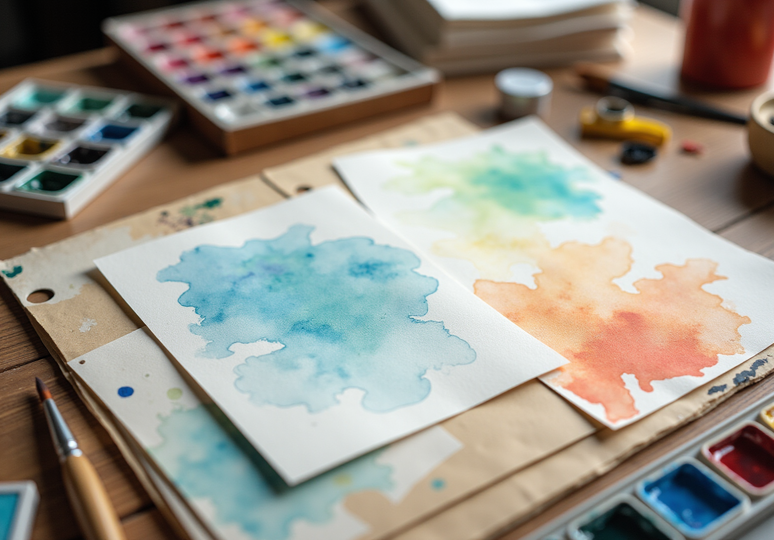 Selecting Watercolor Paper in an Artist's Workspace