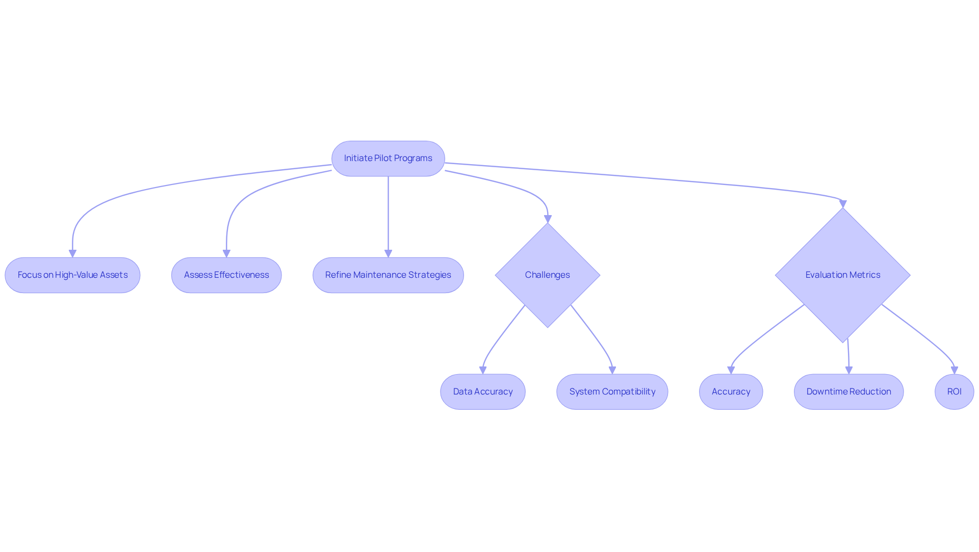 Follow the flow from initiating pilot programs to evaluating metrics. Each step shows what organizations should focus on, and the challenges highlight what to watch out for along the way.