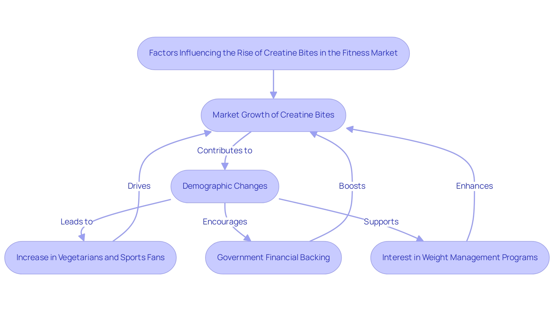 Each box represents a factor driving market growth, with arrows indicating how these factors are interrelated.