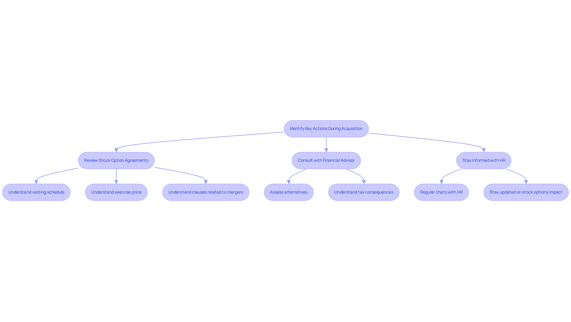This flowchart outlines the essential steps employees should take during an acquisition. Start at the top and follow the arrows to see what actions to take next. Each box represents a key action, and the sub-points provide more detail on what to consider. This flowchart outlines the essential steps employees should take during an acquisition. Start at the top and follow the arrows to see what actions to take next. Each box represents a key action, and the sub-points provide more detail on what to consider.