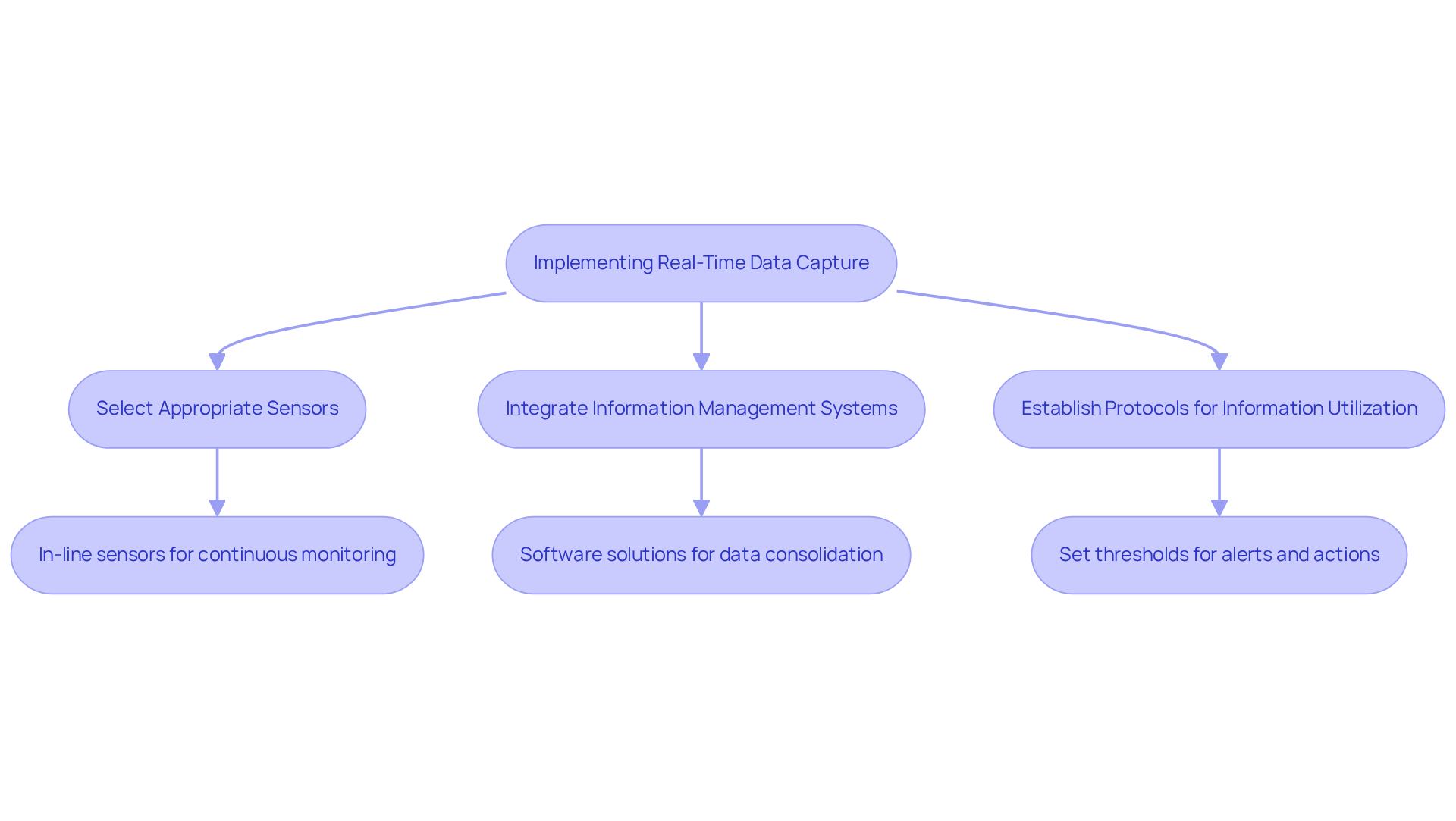 This flowchart outlines the steps organizations should take to implement real-time data capture. Each box represents a key strategy, and the arrows show how these strategies connect to enhance process efficiency and compliance. This flowchart outlines the steps organizations should take to implement real-time data capture. Each box represents a key strategy, and the arrows show how these strategies connect to enhance process efficiency and compliance.