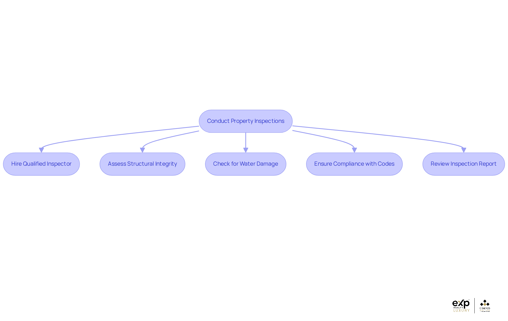 Follow the arrows to see the steps involved in inspecting a property. Each box represents an important action or consideration to ensure your home is safe and sound.
