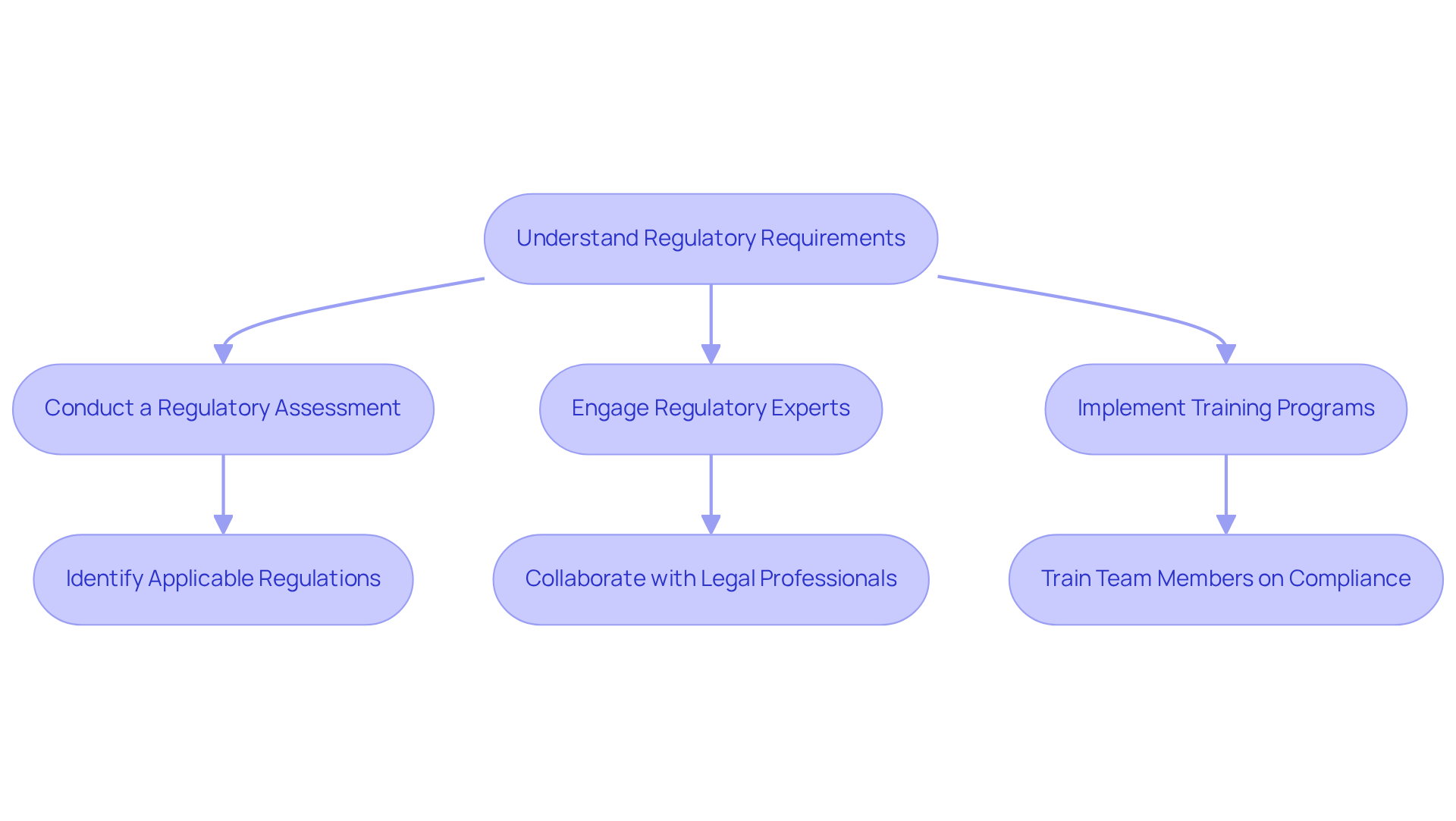Follow the arrows to see the steps organizations should take to ensure compliance with regulations. Each box represents a key action in the process.
