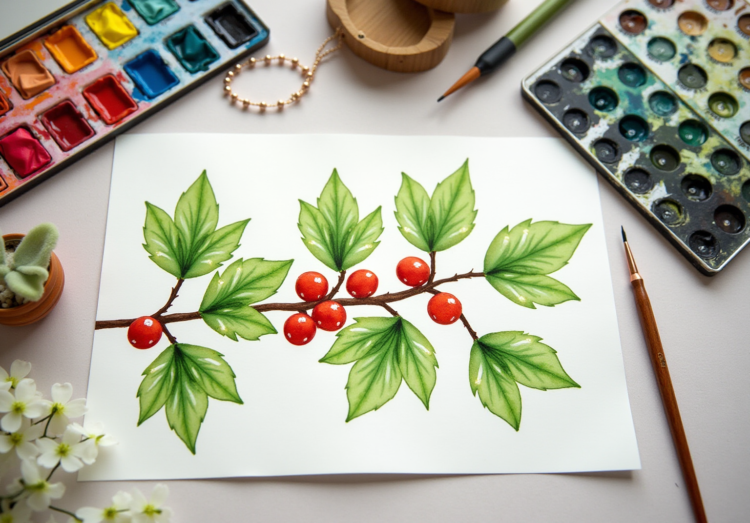 Winter Leaves and Berries Watercolor in Progress Winter Leaves and Berries Watercolor in Progress