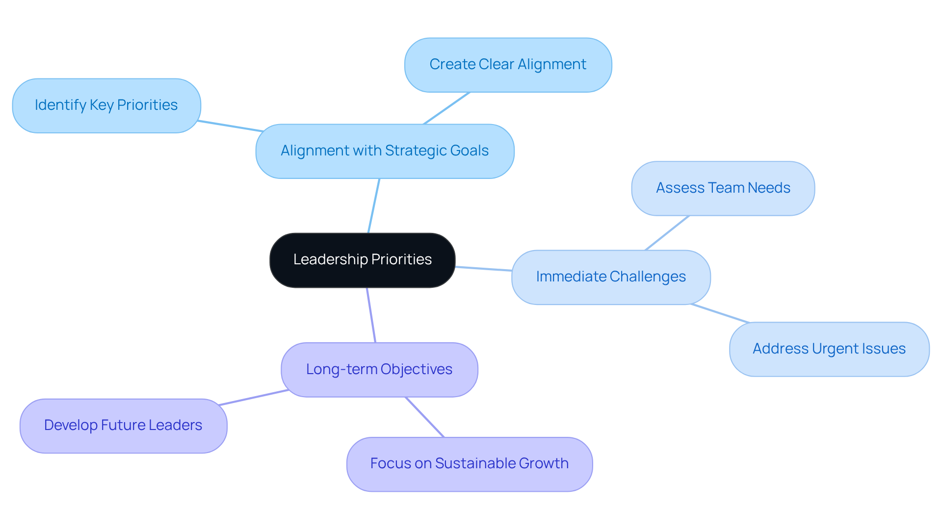 Start at the center with 'Leadership Priorities', then follow the branches to see how each area connects to your leadership actions and goals. Each color represents a different focus area, making it easy to navigate through your priorities. Start at the center with 'Leadership Priorities', then follow the branches to see how each area connects to your leadership actions and goals. Each color represents a different focus area, making it easy to navigate through your priorities.