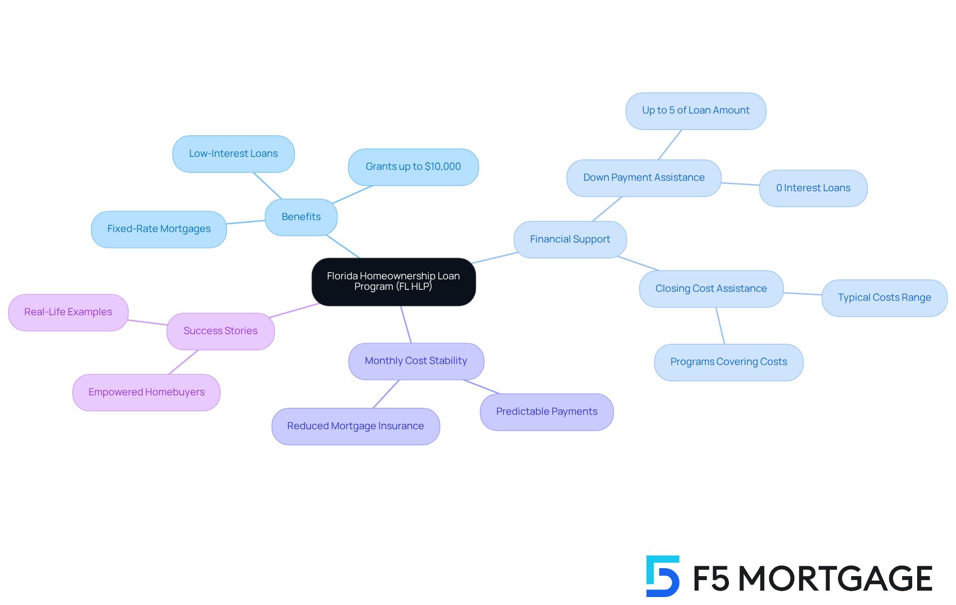 The center shows the program, with branches illustrating its benefits and support options. Each branch represents a crucial aspect of the program, helping you see how it supports first-time homebuyers. The center shows the program, with branches illustrating its benefits and support options. Each branch represents a crucial aspect of the program, helping you see how it supports first-time homebuyers.