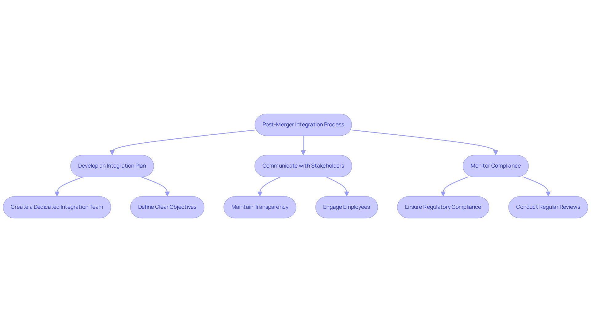 This flowchart shows the essential steps for managing post-merger integration. Each box represents a key action, and the arrows guide you through the process, helping you understand how each step connects to the next.