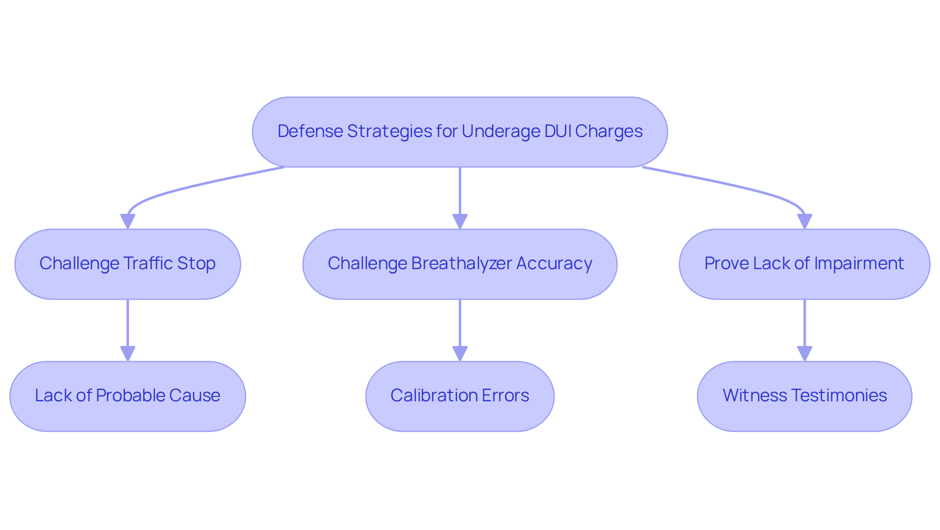 This flowchart outlines the key strategies for defending against underage DUI charges. Follow the arrows to see how each strategy branches out into specific actions or considerations.