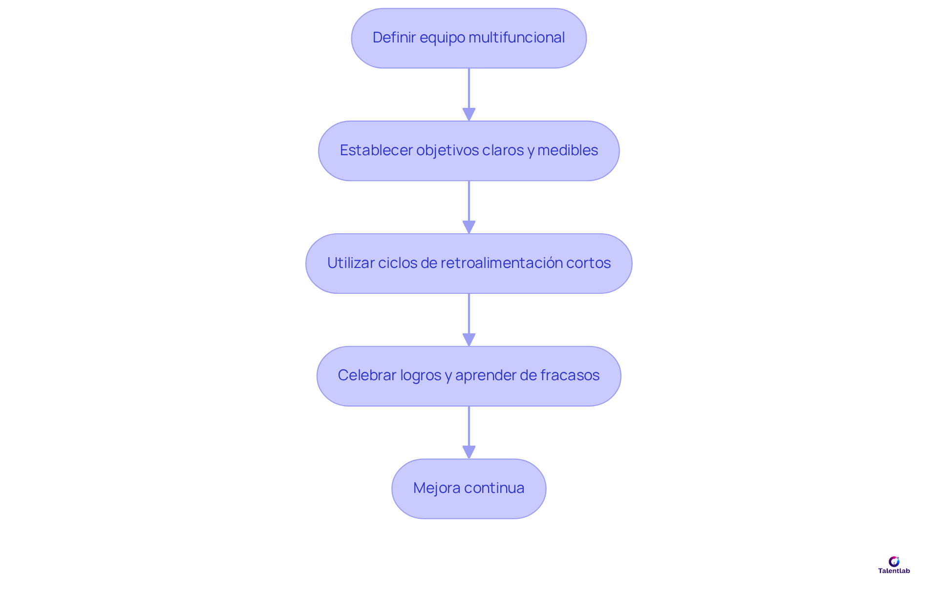 Cada cuadro representa un paso en el proceso de implementación. Sigue las flechas para ver cómo cada etapa se conecta y contribuye al éxito de la gestión del talento.