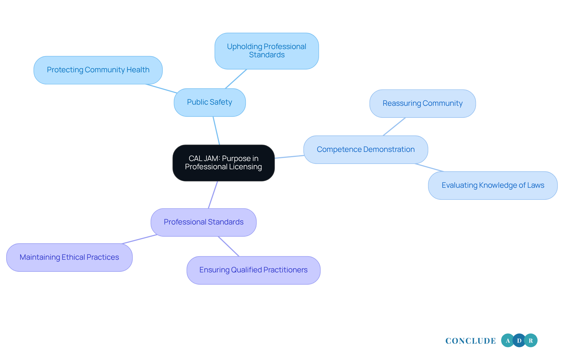 The central node shows CAL JAM's importance, while branches represent key themes and benefits, illustrating how this assessment supports both professionals and the community.