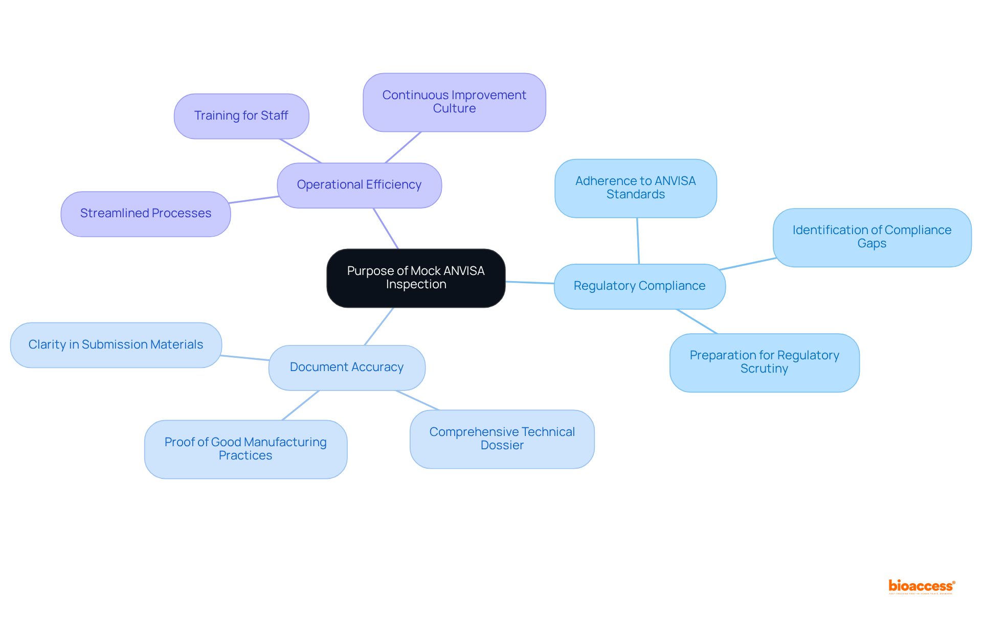 The central node represents the main purpose of the mock inspection, while each branch highlights key areas of focus. Follow the branches to explore how each area supports successful preparation for ANVISA audits.