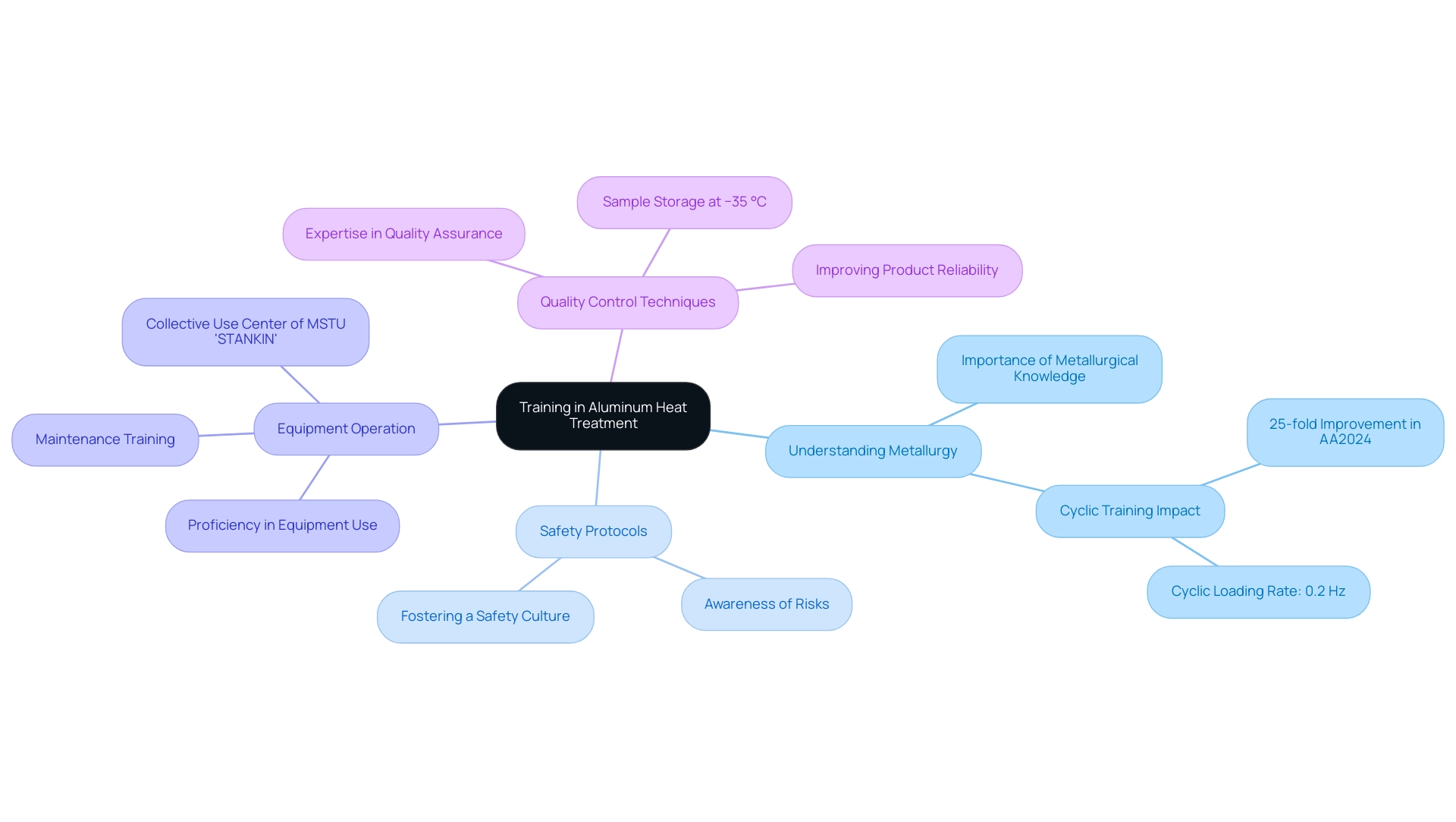 Each main branch represents a key aspect of training, with sub-branches detailing specific points related to that aspect.