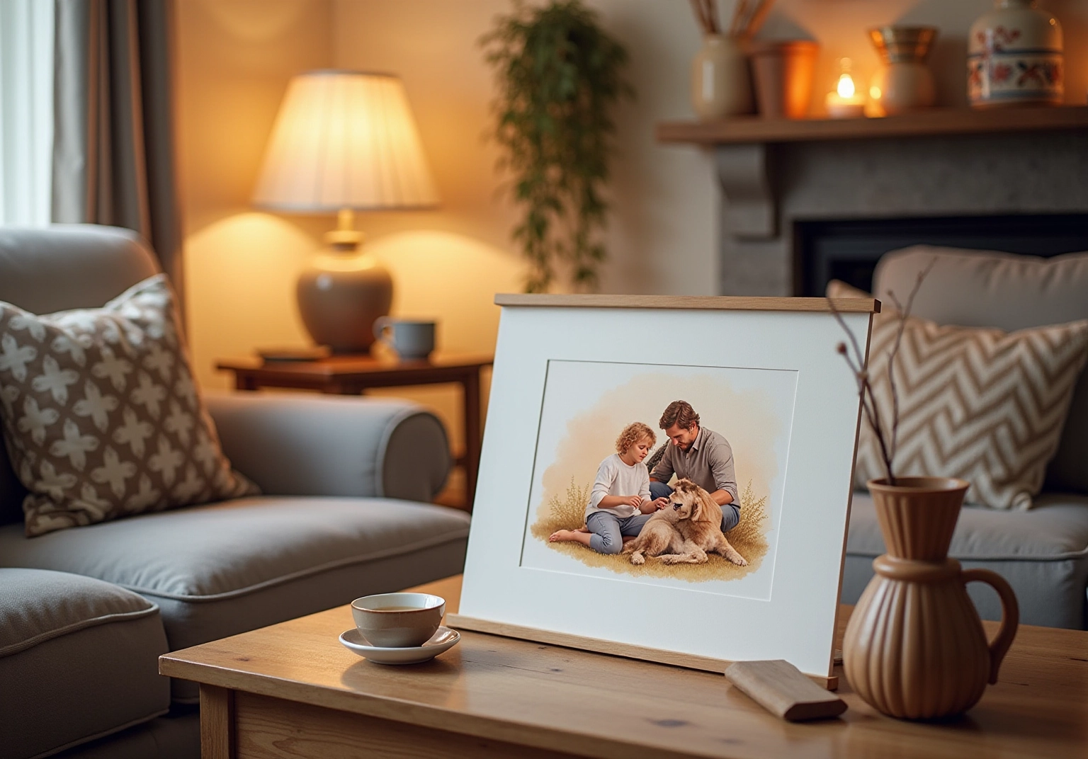 Personalized Watercolor Art in a Cozy Home Personalized Watercolor Art in a Cozy Home