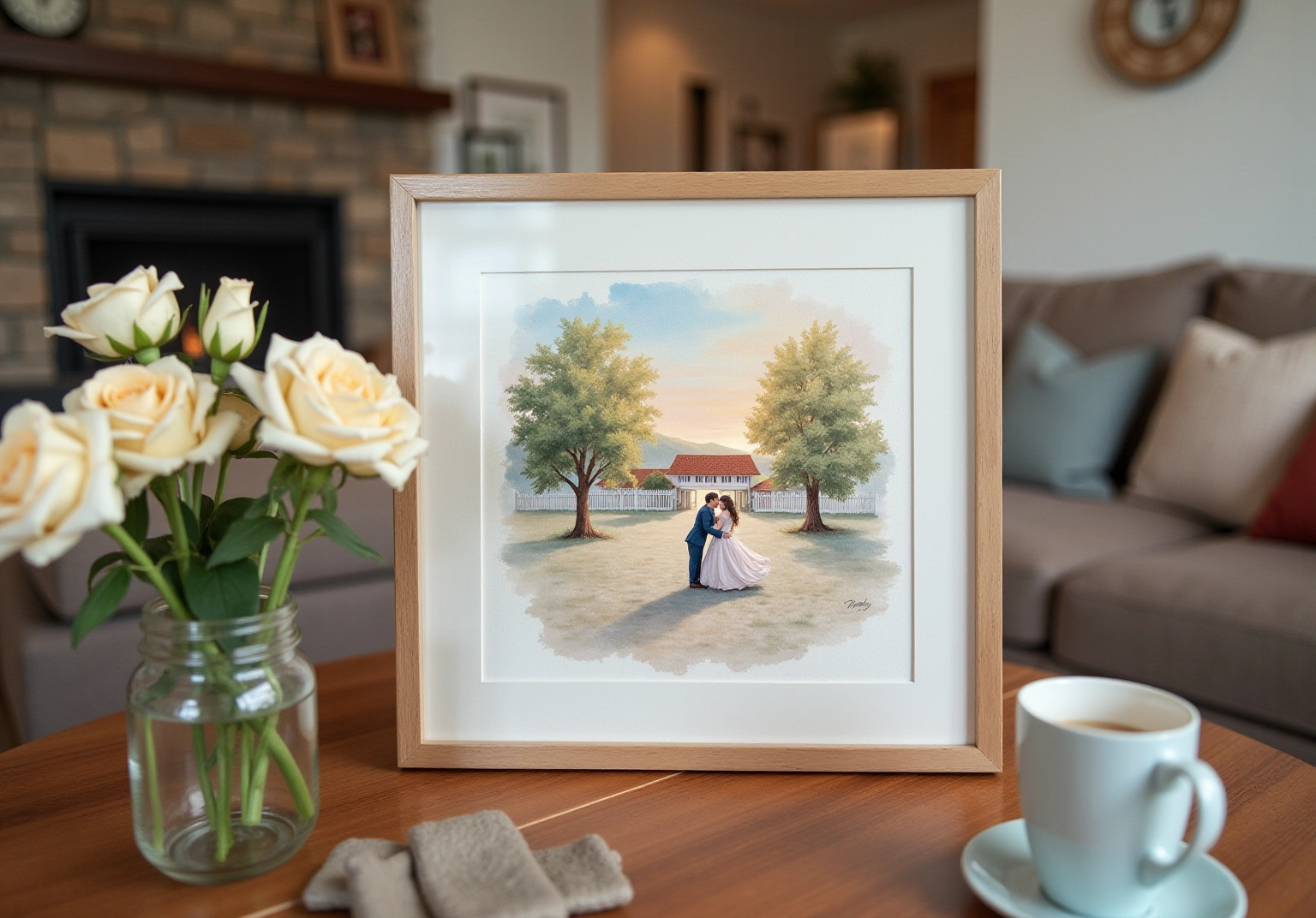 Personalized Watercolor Tribute in a Cozy Home Personalized Watercolor Tribute in a Cozy Home