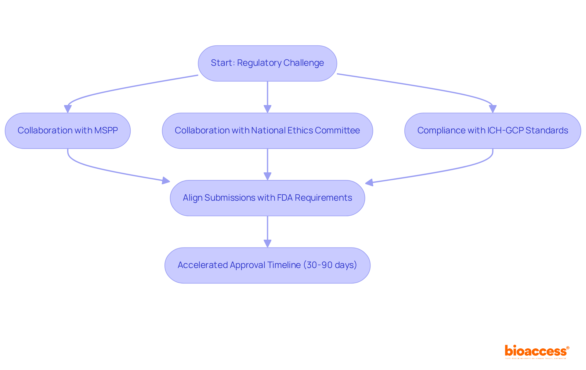 This flowchart shows how the organization collaborates with regulatory bodies to speed up the approval process. Each step leads to the next, ultimately resulting in faster market entry for innovative therapies.