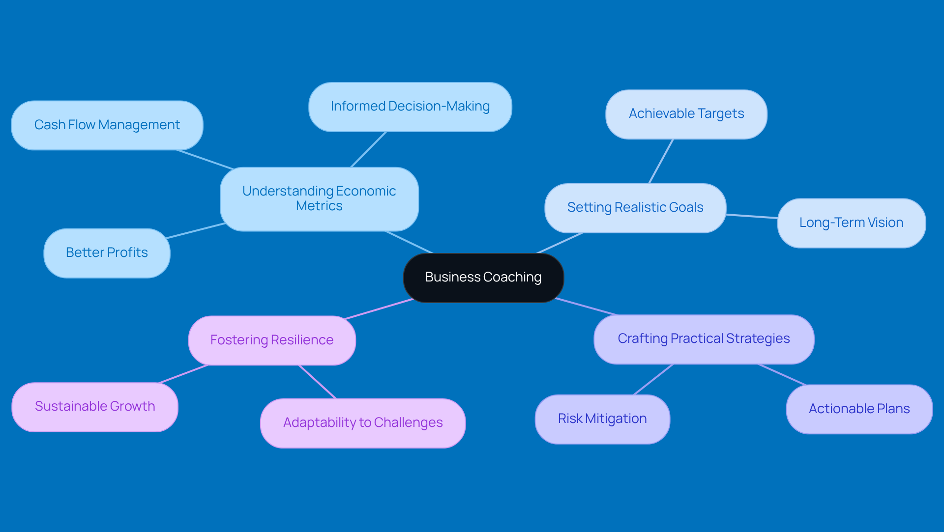 The central node represents business coaching, while the branches show how it helps entrepreneurs understand their economic data and develop strategies for growth. Each branch highlights a key area of focus, illustrating the comprehensive support coaching provides. The central node represents business coaching, while the branches show how it helps entrepreneurs understand their economic data and develop strategies for growth. Each branch highlights a key area of focus, illustrating the comprehensive support coaching provides.