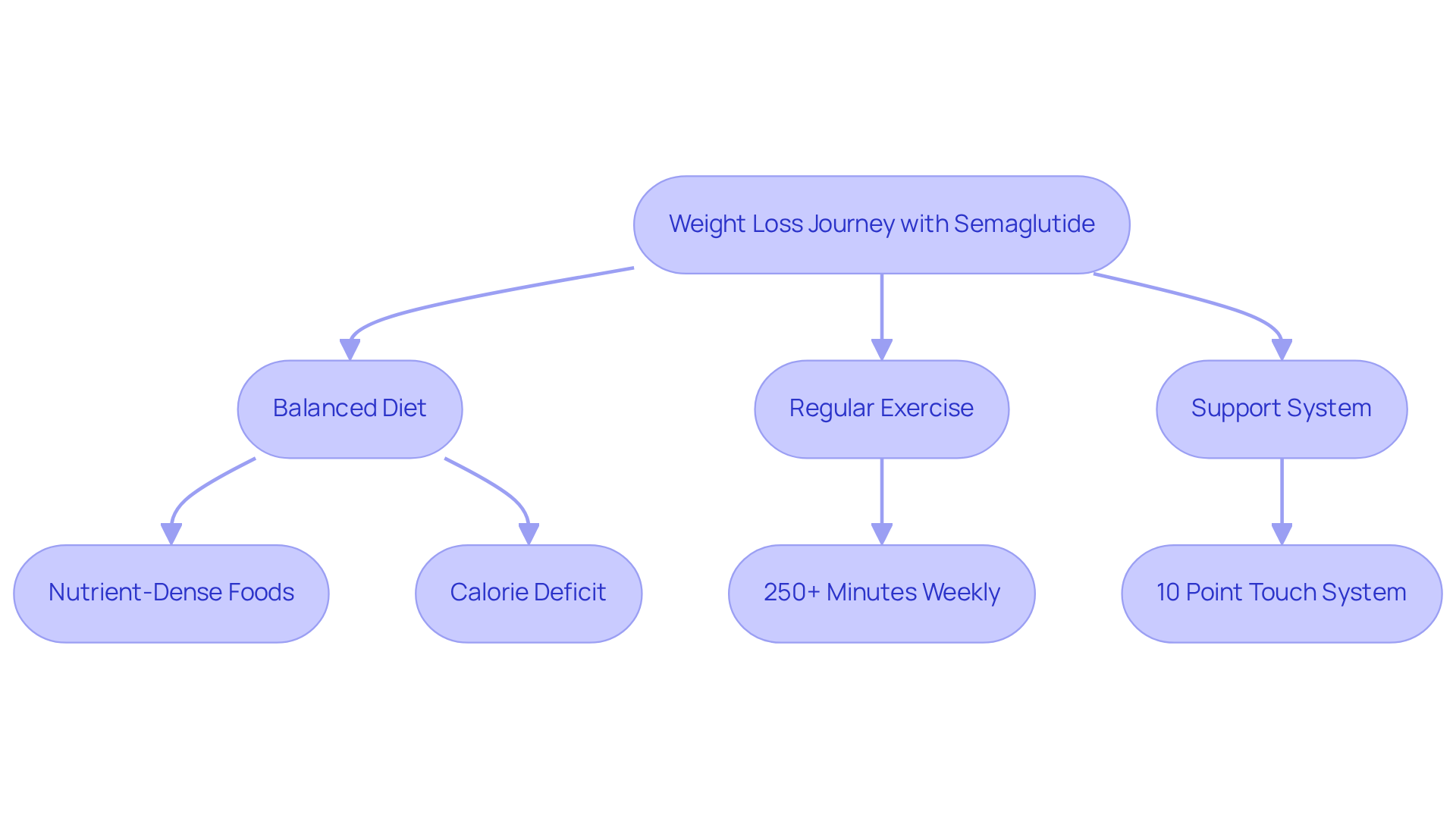 This flowchart shows how diet, exercise, and support work together for successful weight loss. Each box represents a key component, and the arrows indicate the steps to follow. This flowchart shows how diet, exercise, and support work together for successful weight loss. Each box represents a key component, and the arrows indicate the steps to follow.
